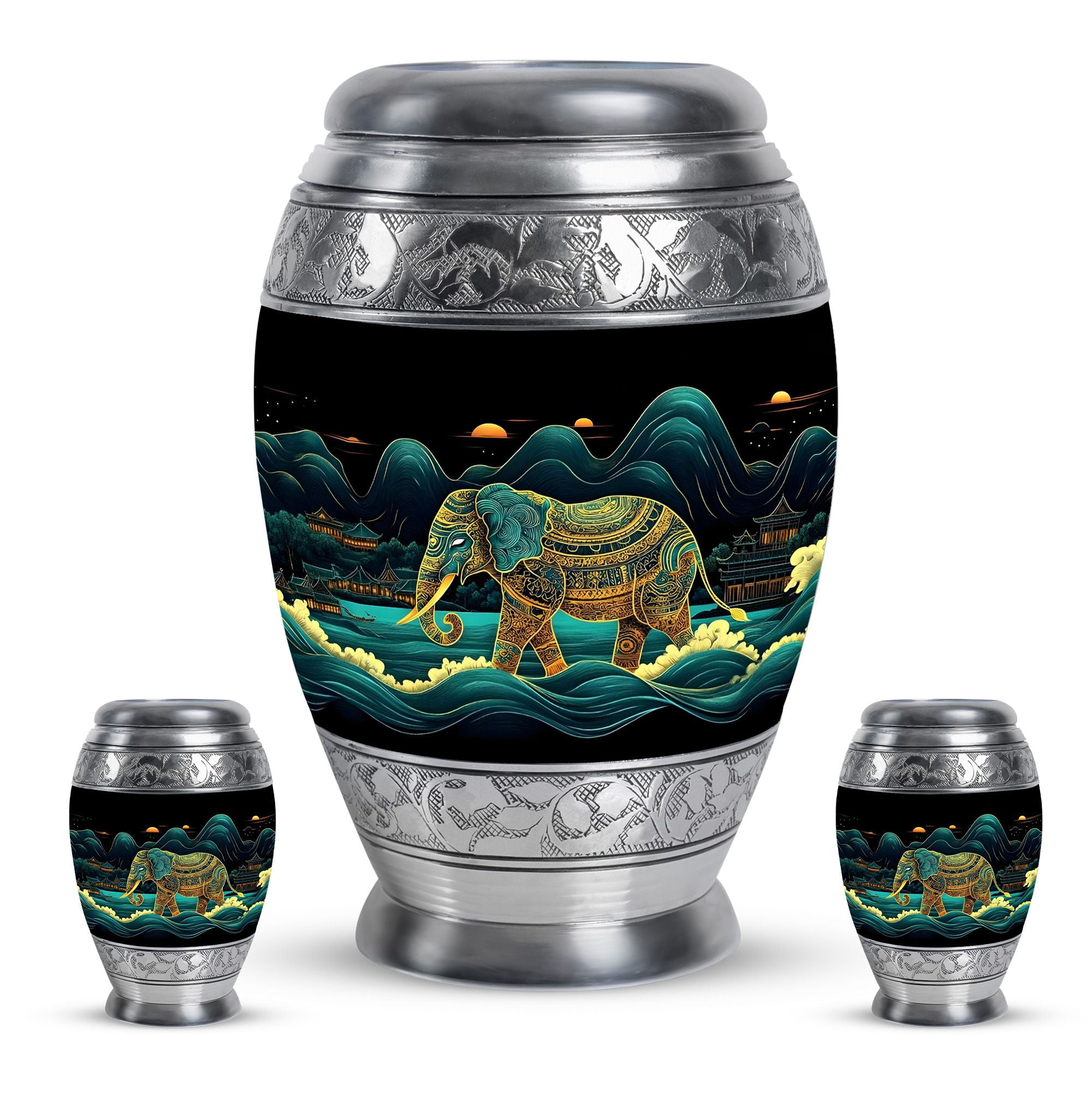 KARYLIZ Elephant Funeral Urns for Adult Ashes Men - Black & Blue ...