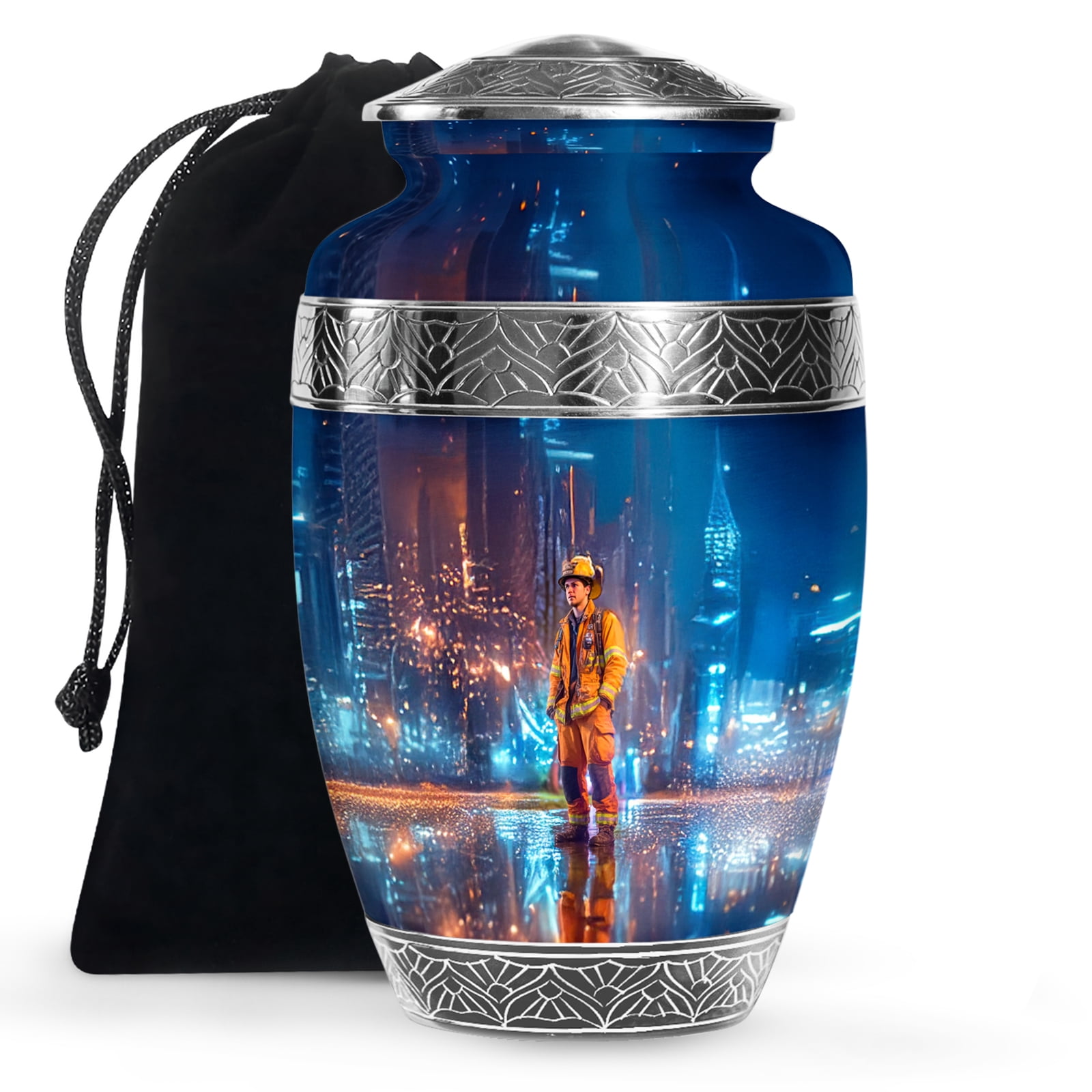 KARYLIZ Fire Fighter Adult Urns For Human Ashes Women - Blue Large Urns ...