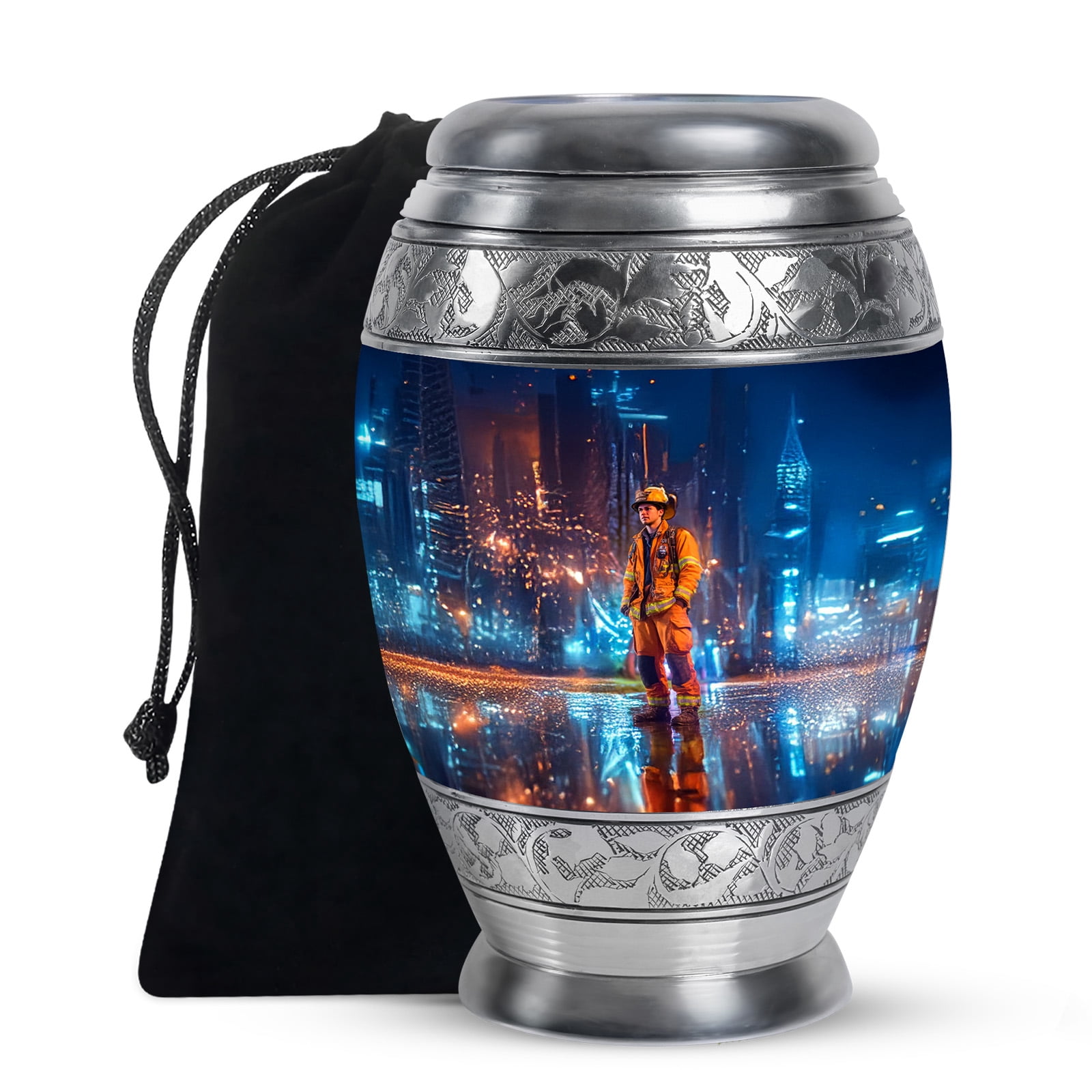 KARYLIZ Fire Fighter Urn - Urban Night City Cremation Urns For Human ...