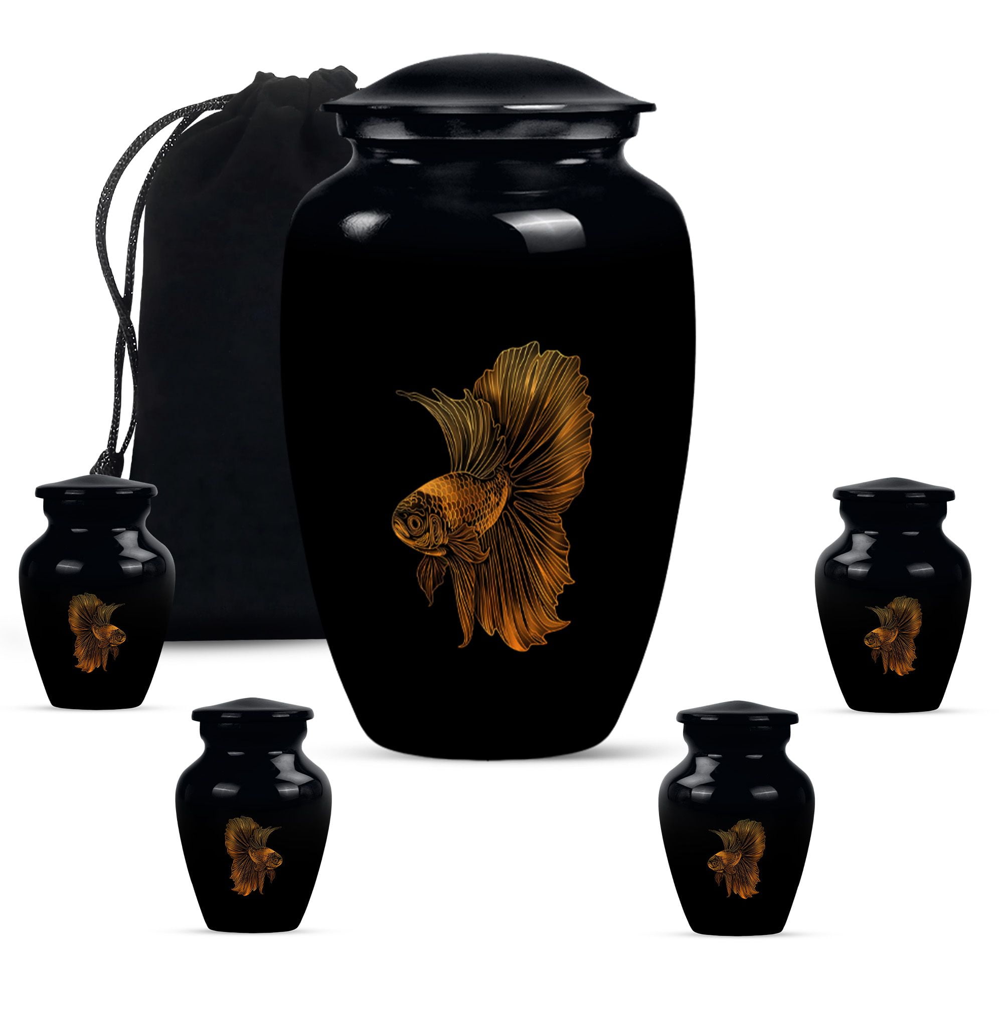KARYLIZ Fish Keepsake Urns for Human Ashes Set Of 4 - Black Set of 5 ...