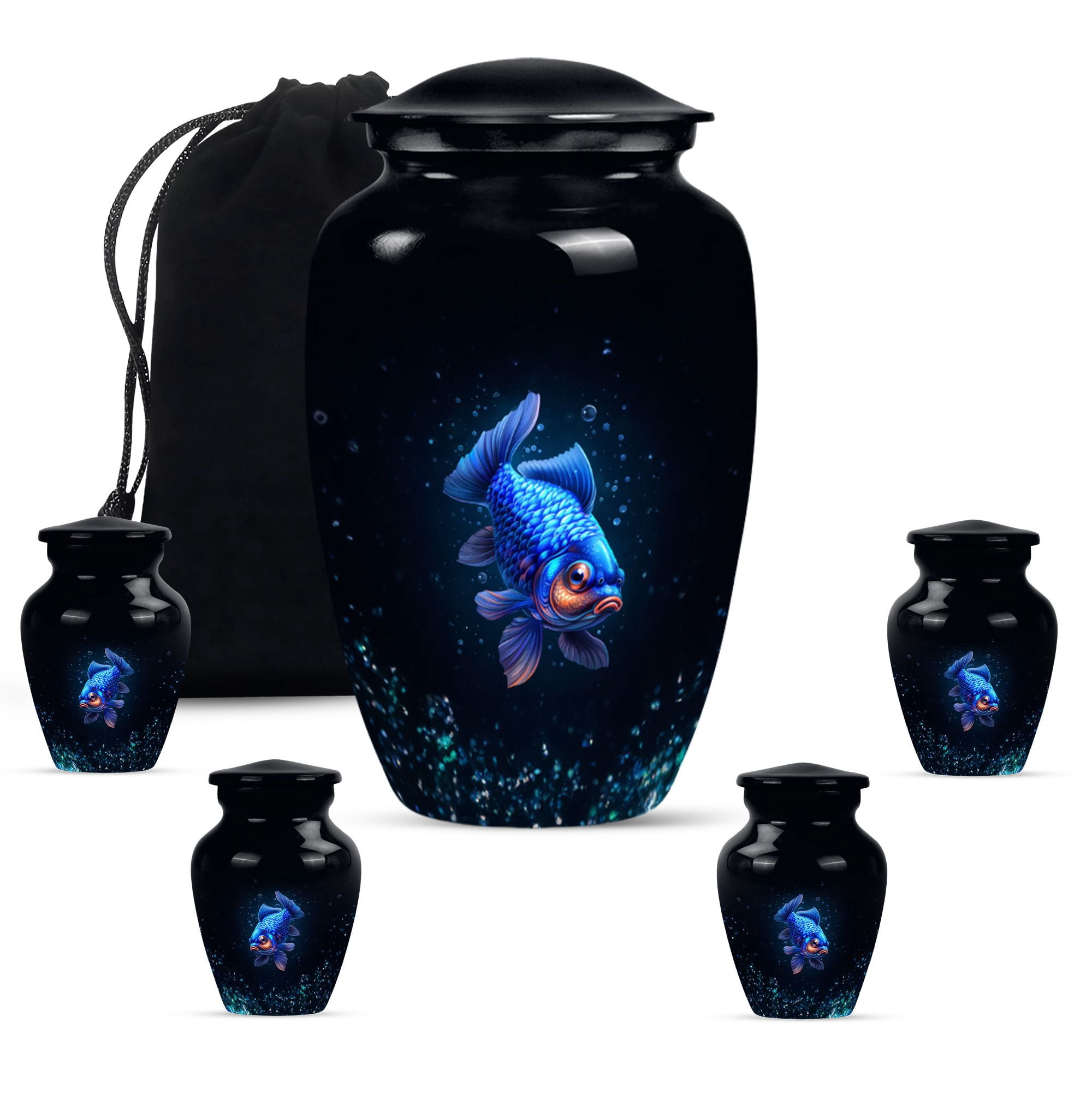KARYLIZ Fish Small Cremation Urns for Ashes - Black Set of 5 Mini 3 ...