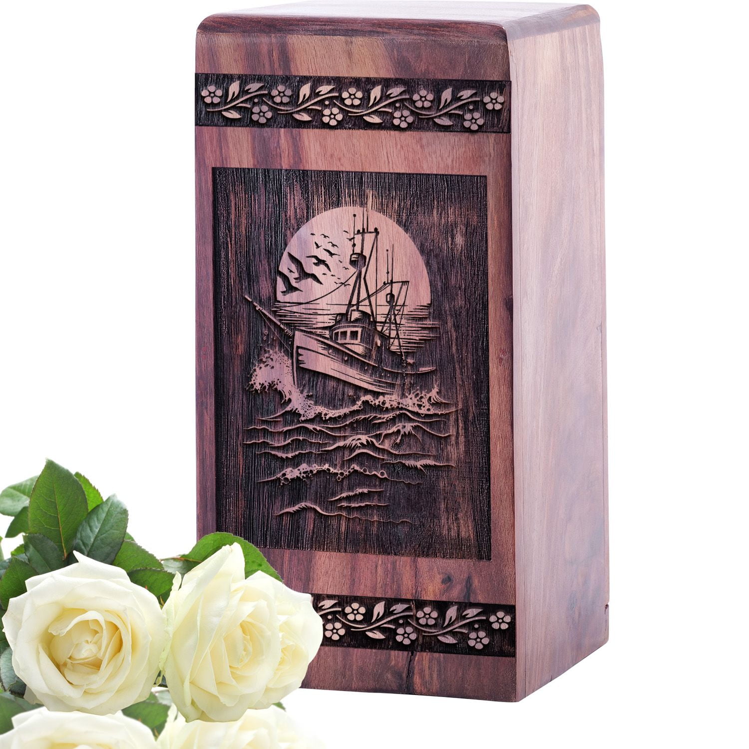 KARYLIZ Fishing Boat Wooden Urn For Adult Ashes - Cremation Boxes For Human Ashes - Urn For ...