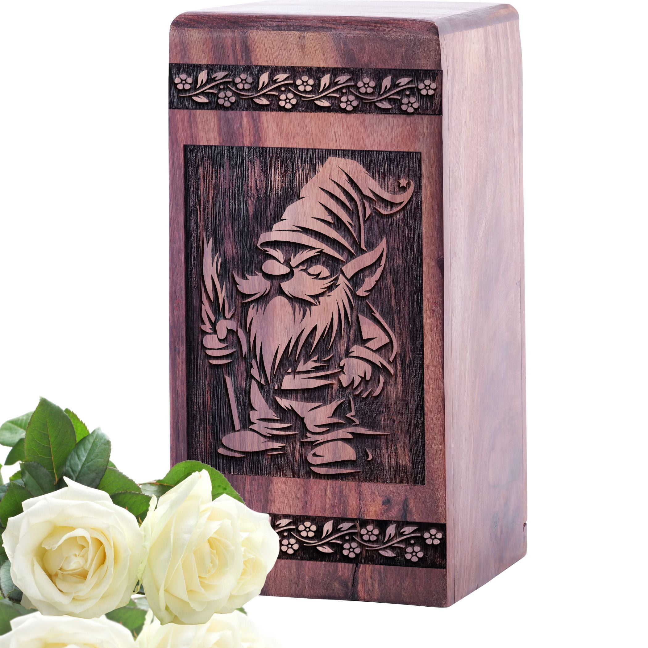 KARYLIZ Garden Gnome Wooden Urn Box - Funeral Urns For Ashes - Urn ...