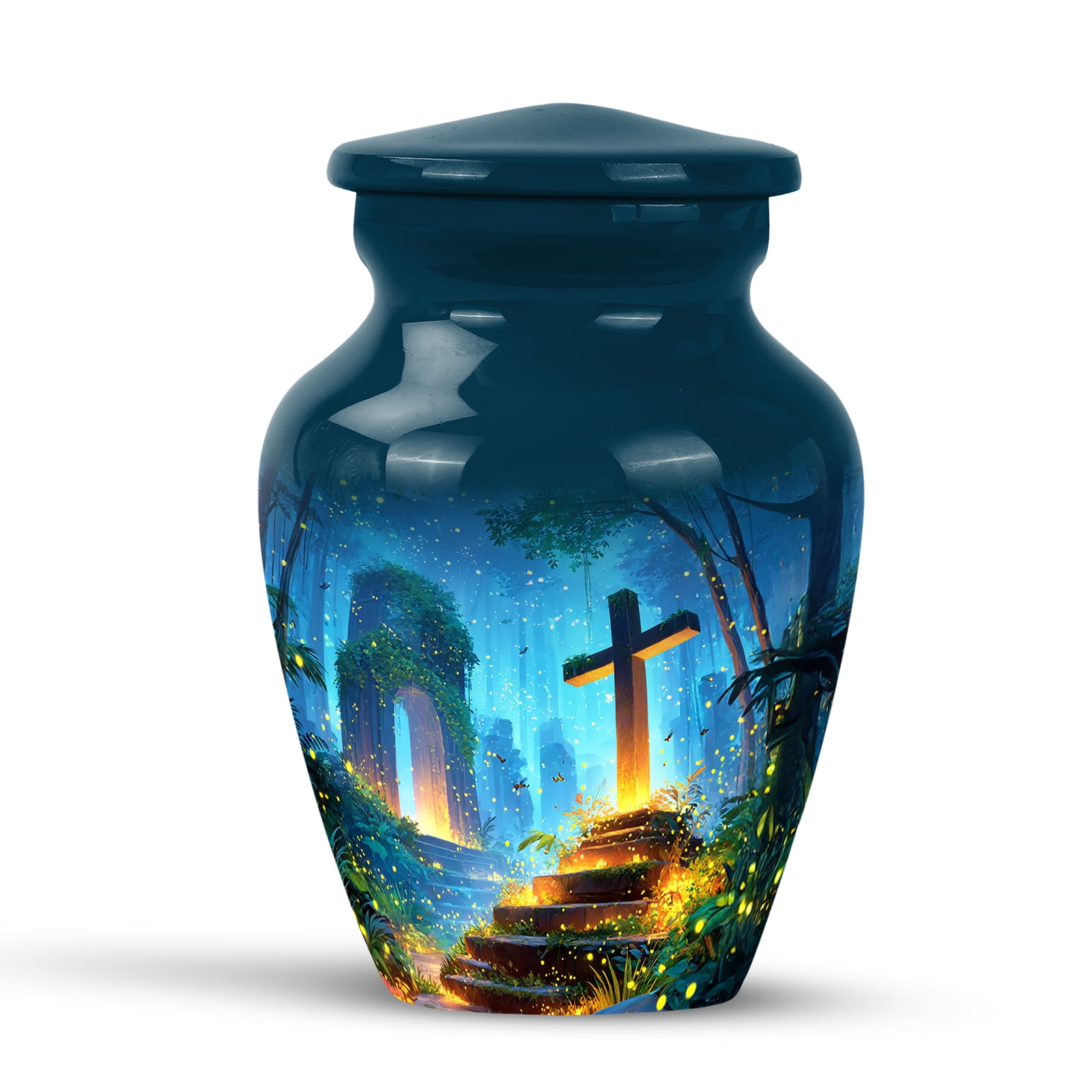 KARYLIZ Jesus Cross Memorial Urns For Human Ashes Women & Men - Ocean Blue Urns For Human Ashes ...