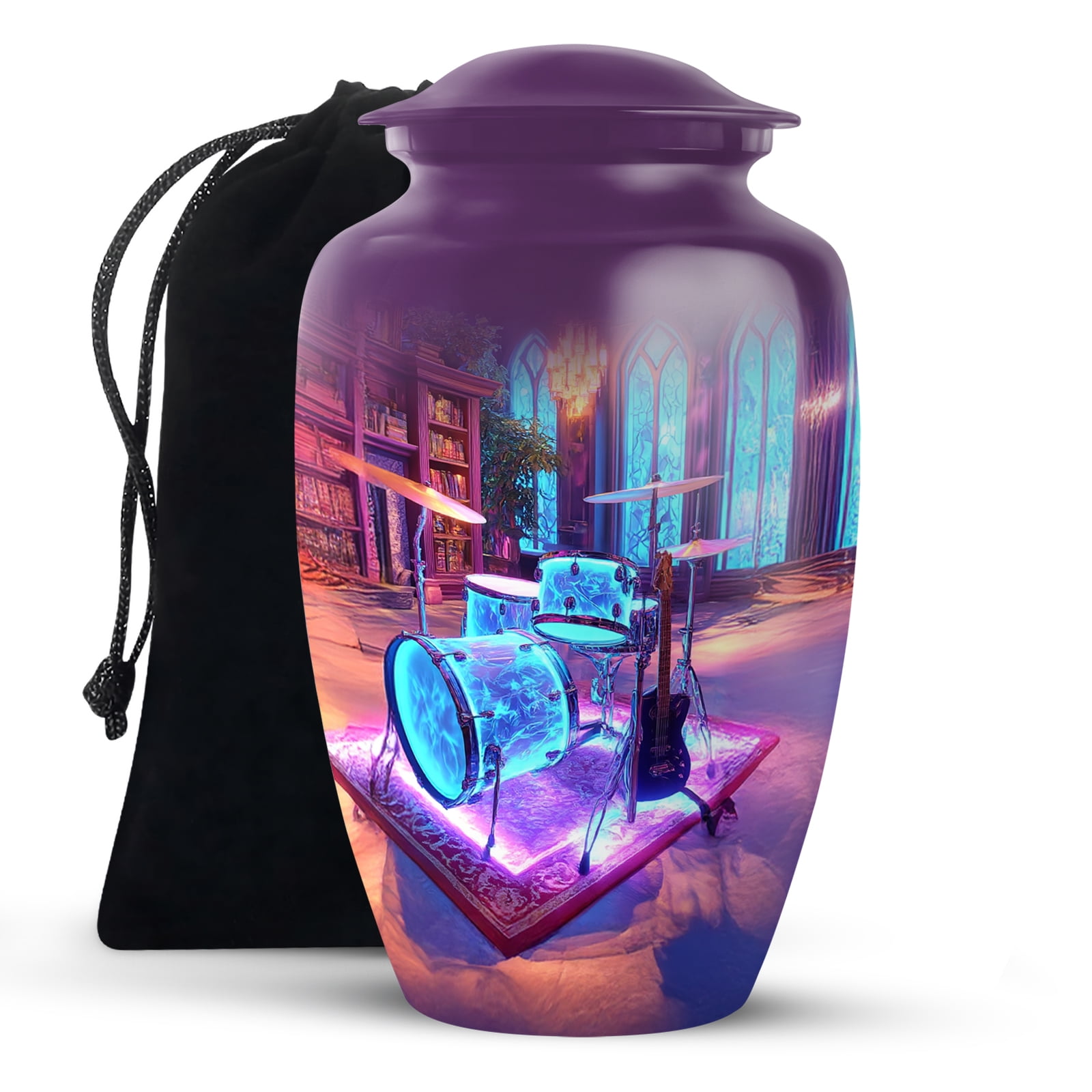 KARYLIZ Library with Drum Set and Guitar Large Decorative Urn for Male Father - Purple Cremation ...