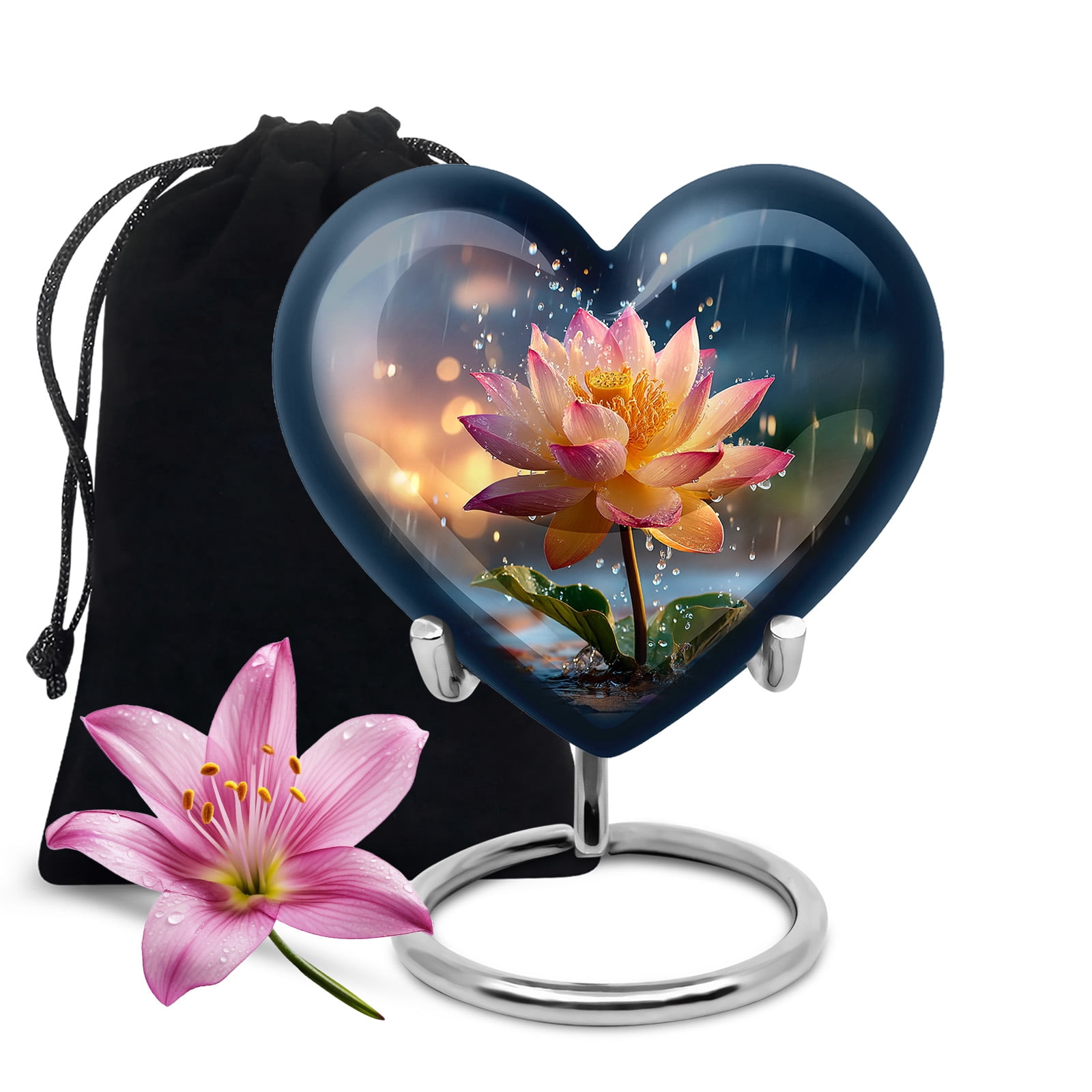 KARYLIZ Lotus Heart Shaped Flower Urns - Funeral Urns for Adult Ashes ...