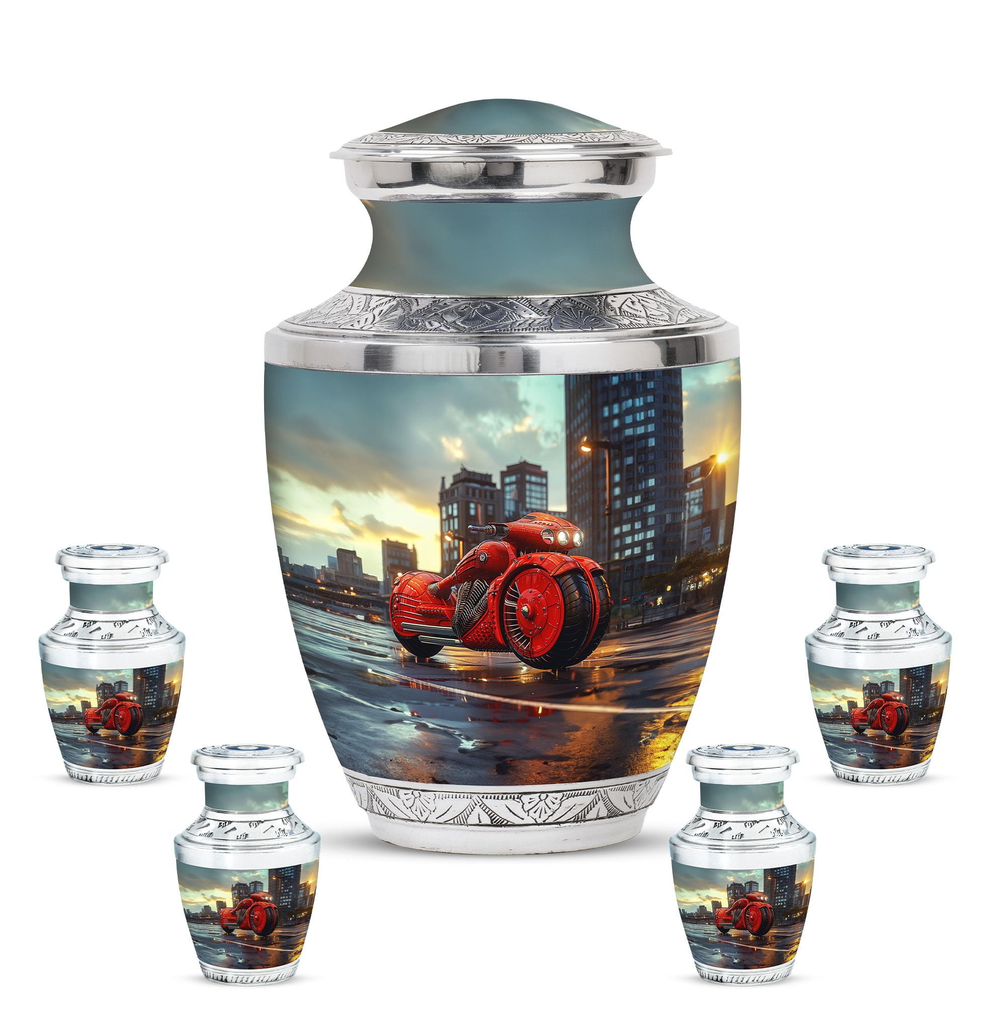 KARYLIZ Motorcycle Cremation Urns (Combo 10" & 3", Set of 5) Memorial ...