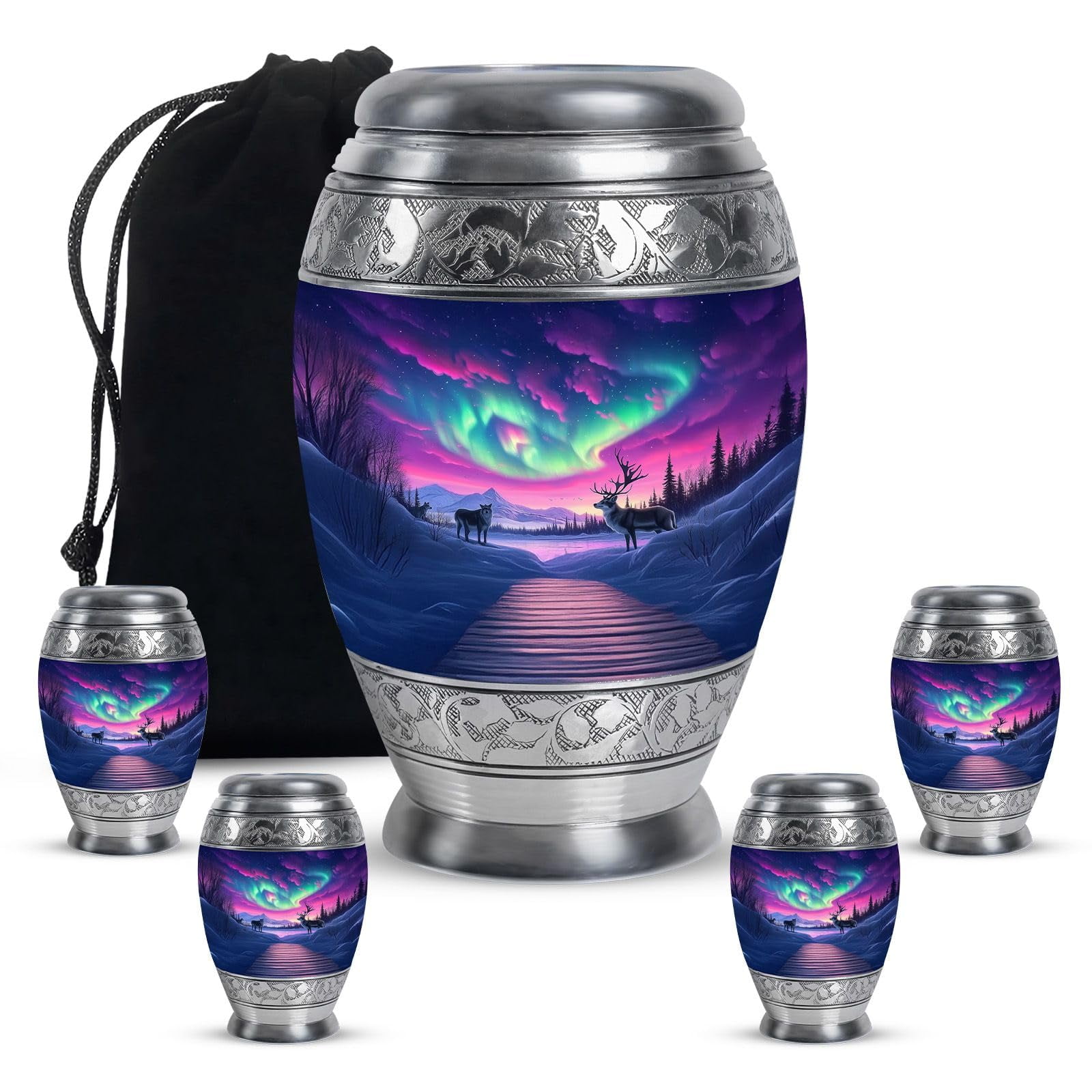 KARYLIZ Northern Lights Cremation Urn – Combo of 5 with 10 Inch Aurora ...