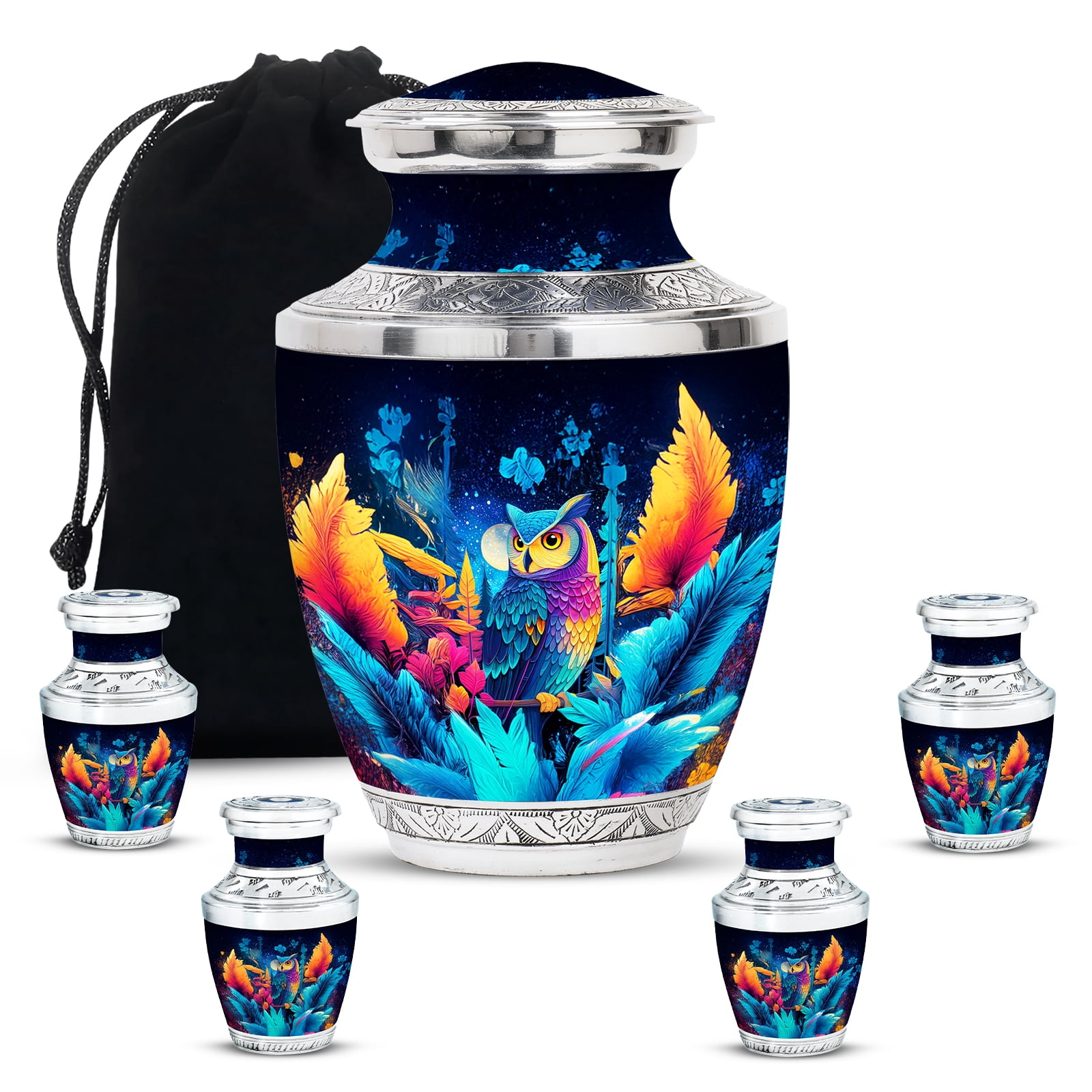 KARYLIZ Owl Urns For Ashes For Adult Humans - Blue Urn For Women - Mini ...