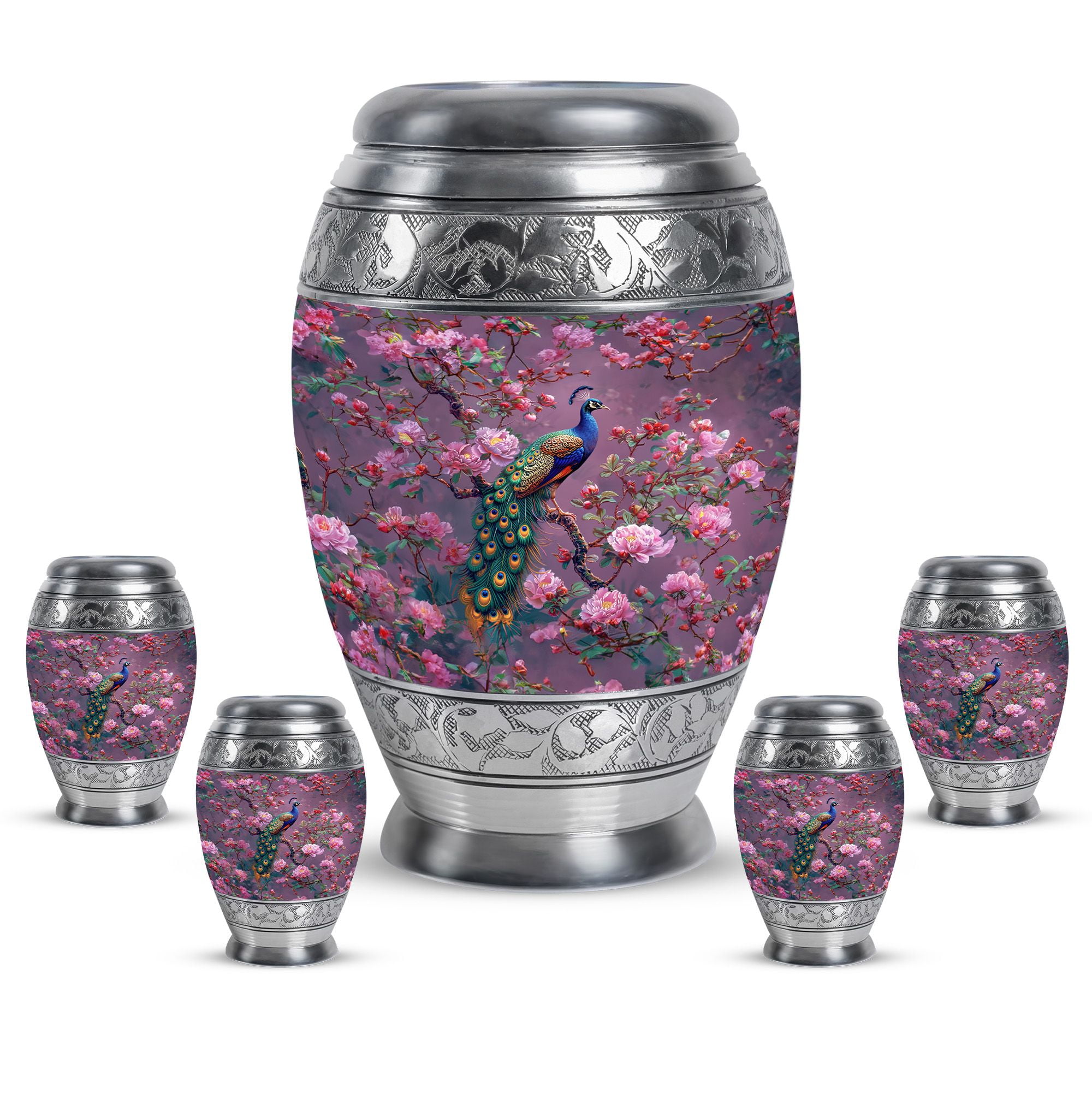 KARYLIZ Peacock in Blooming Cherry Blossom Garden Urn - Cremation Urns For Women - Mini Keepsake ...