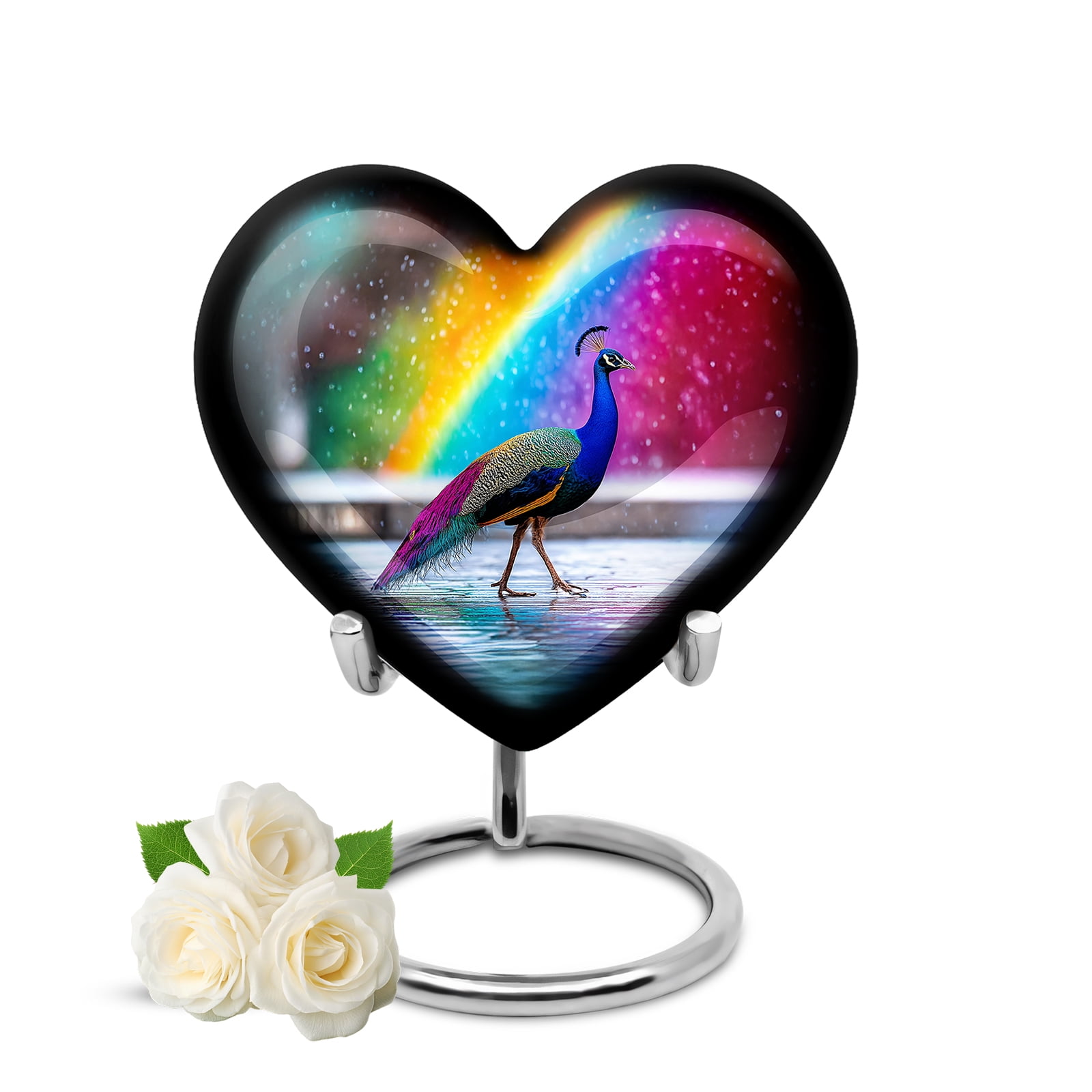 KARYLIZ Peacock Heart Shaped Cremation Urn for Ash, Mini Funeral and ...