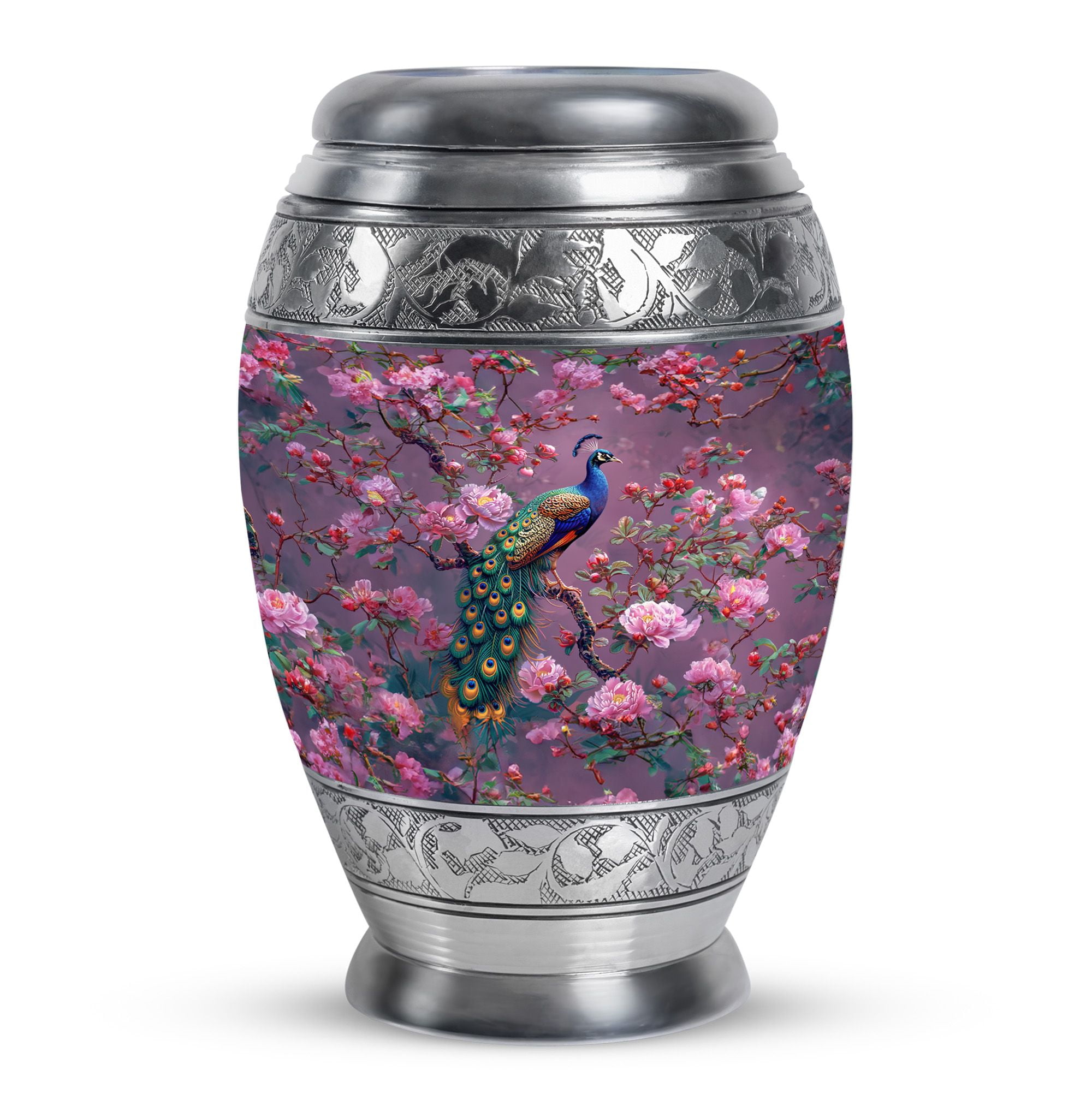KARYLIZ Peacock Urn - Peacock in Blooming Cherry Blossom Garden Urns ...