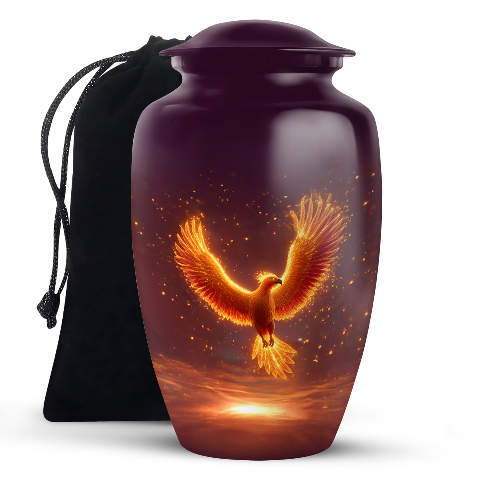 KARYLIZ Phoenix Rising at Sunset Fly Cremation Urn for Ashes Adult Male, Deep Plum Funeral Urns ...