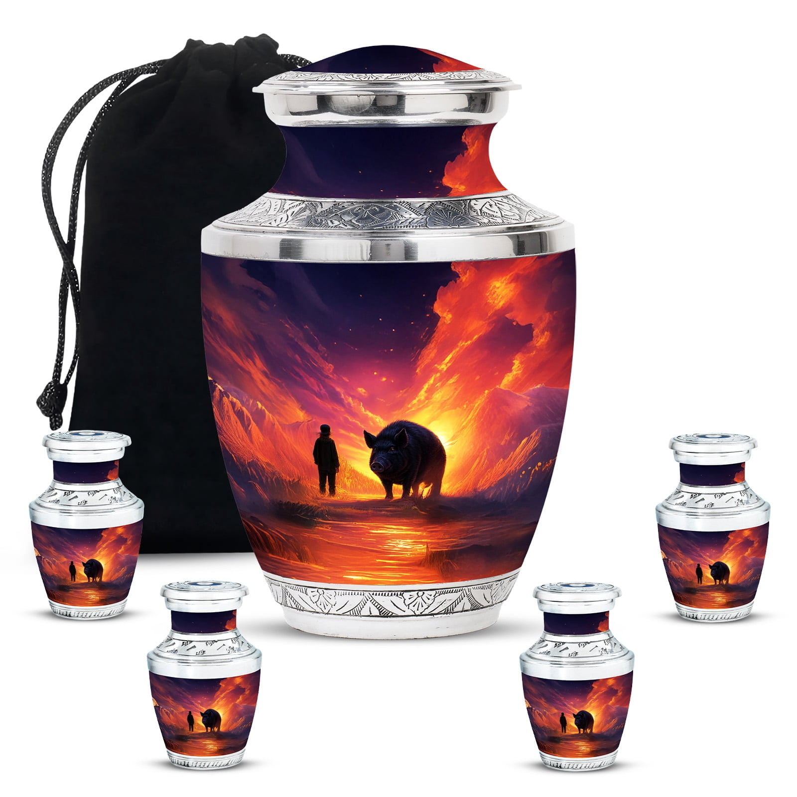 KARYLIZ Pig Funeral Urns For Adult Ashes Women - Purple & Orange Mini ...