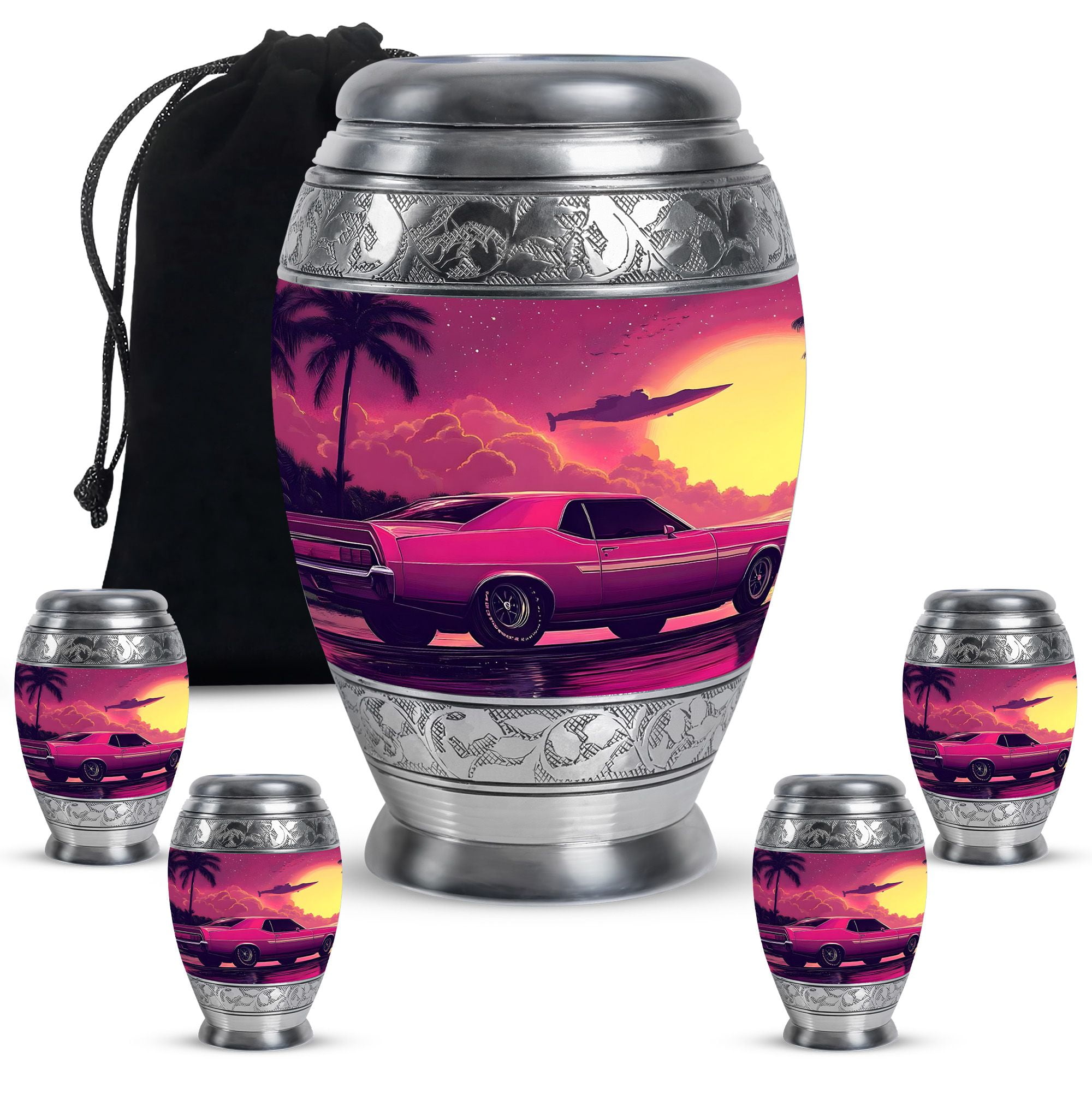 KARYLIZ Pink Vintage Car Large Cremation Urn - Keepsake Storage Box ...