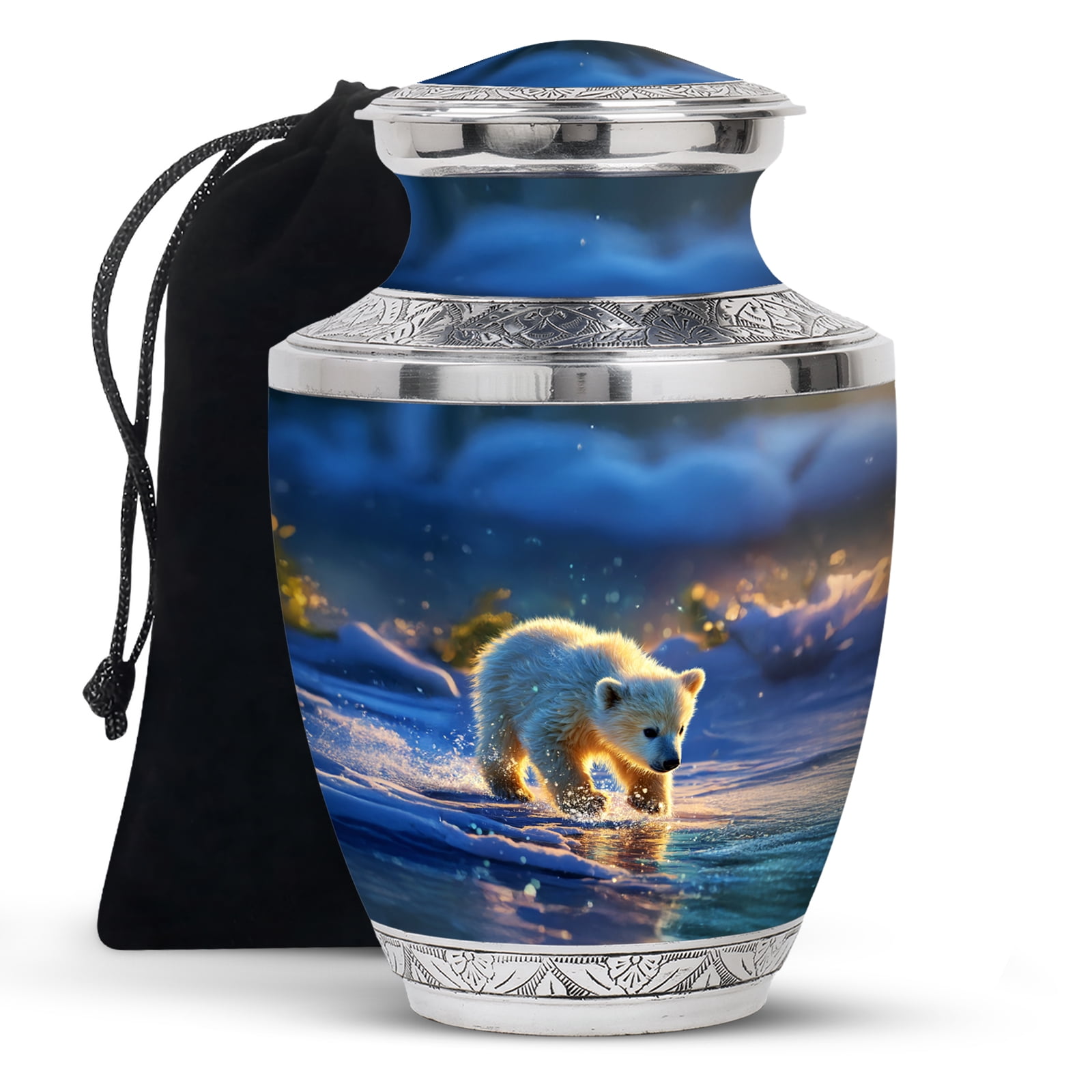 KARYLIZ Polar Bear Morning Walk Cremation Urn for Human Ashes, Ash Holder for Male and Female ...