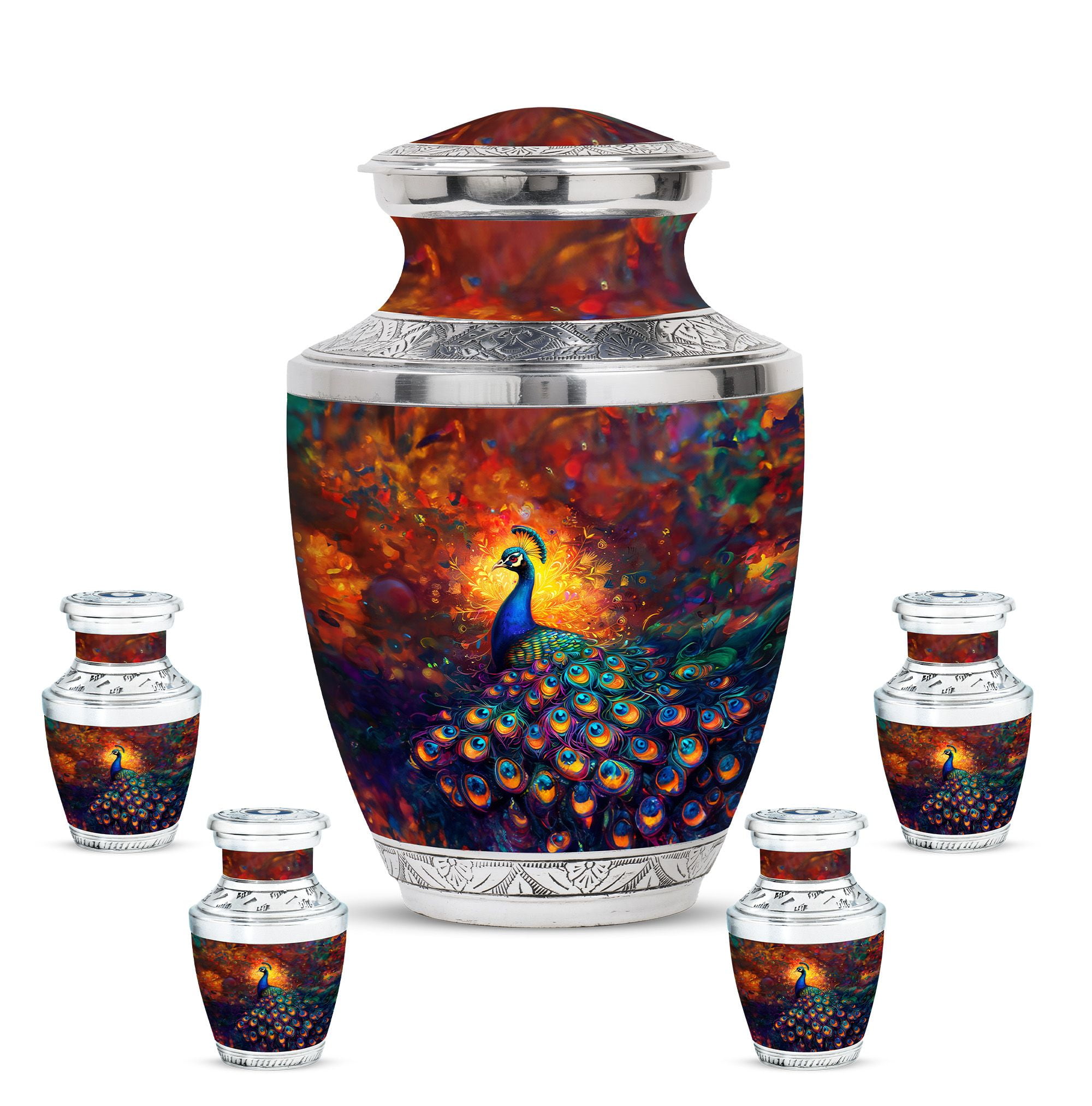 KARYLIZ Radiant Peacock with Glowing Sunset Small Urns for Ashes Female ...