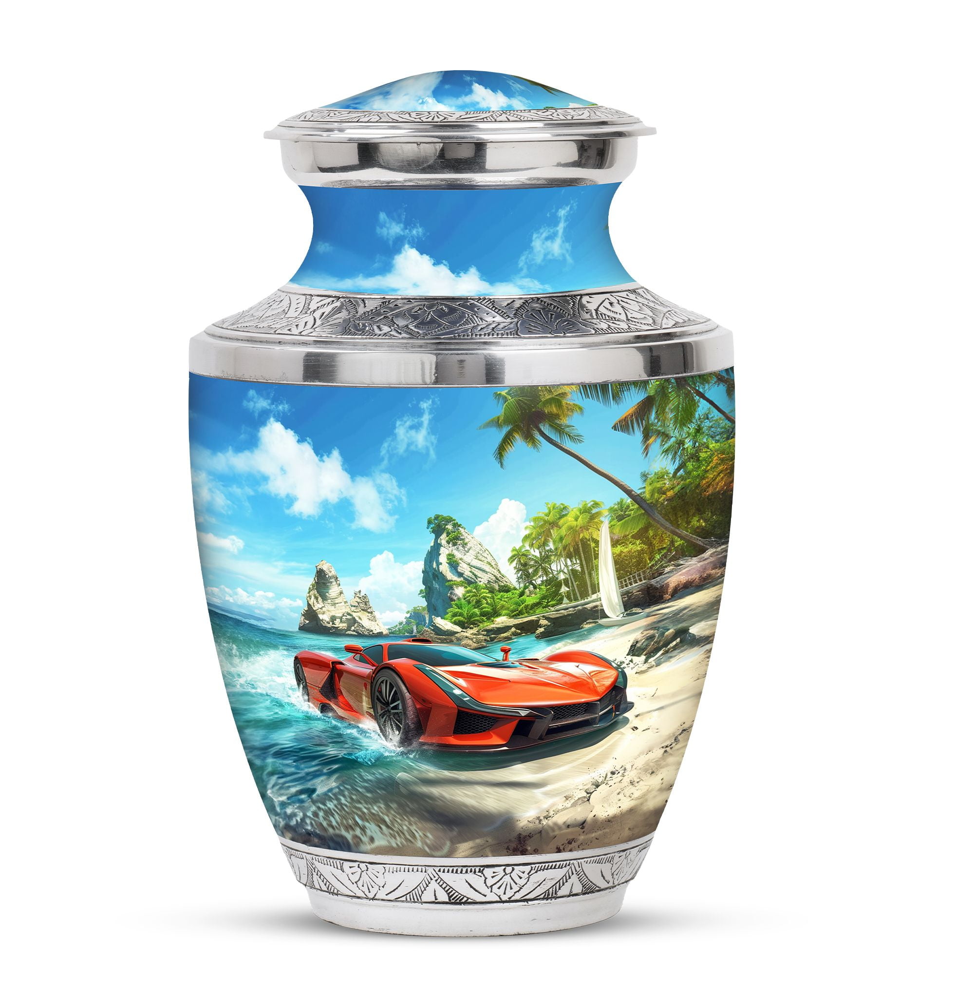 KARYLIZ Red Sports Racing Car On Beach Urn For Ashes Adult Male ...