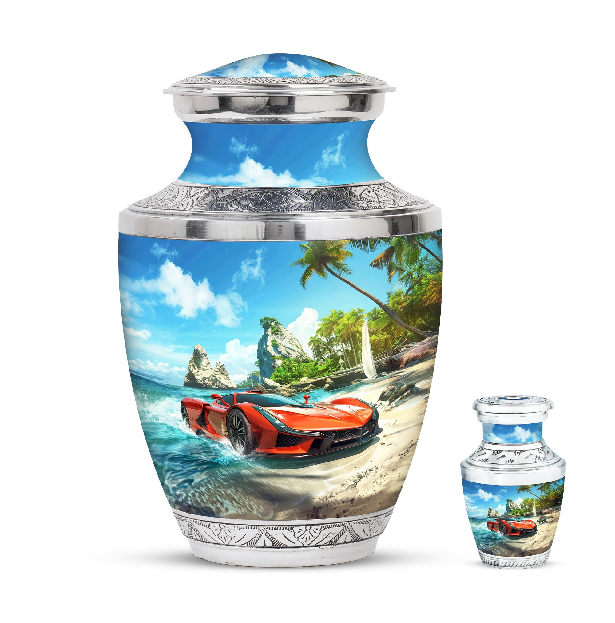 KARYLIZ Red Sports Racing Car On Beach Urn for Human Ashes Adult Female ...
