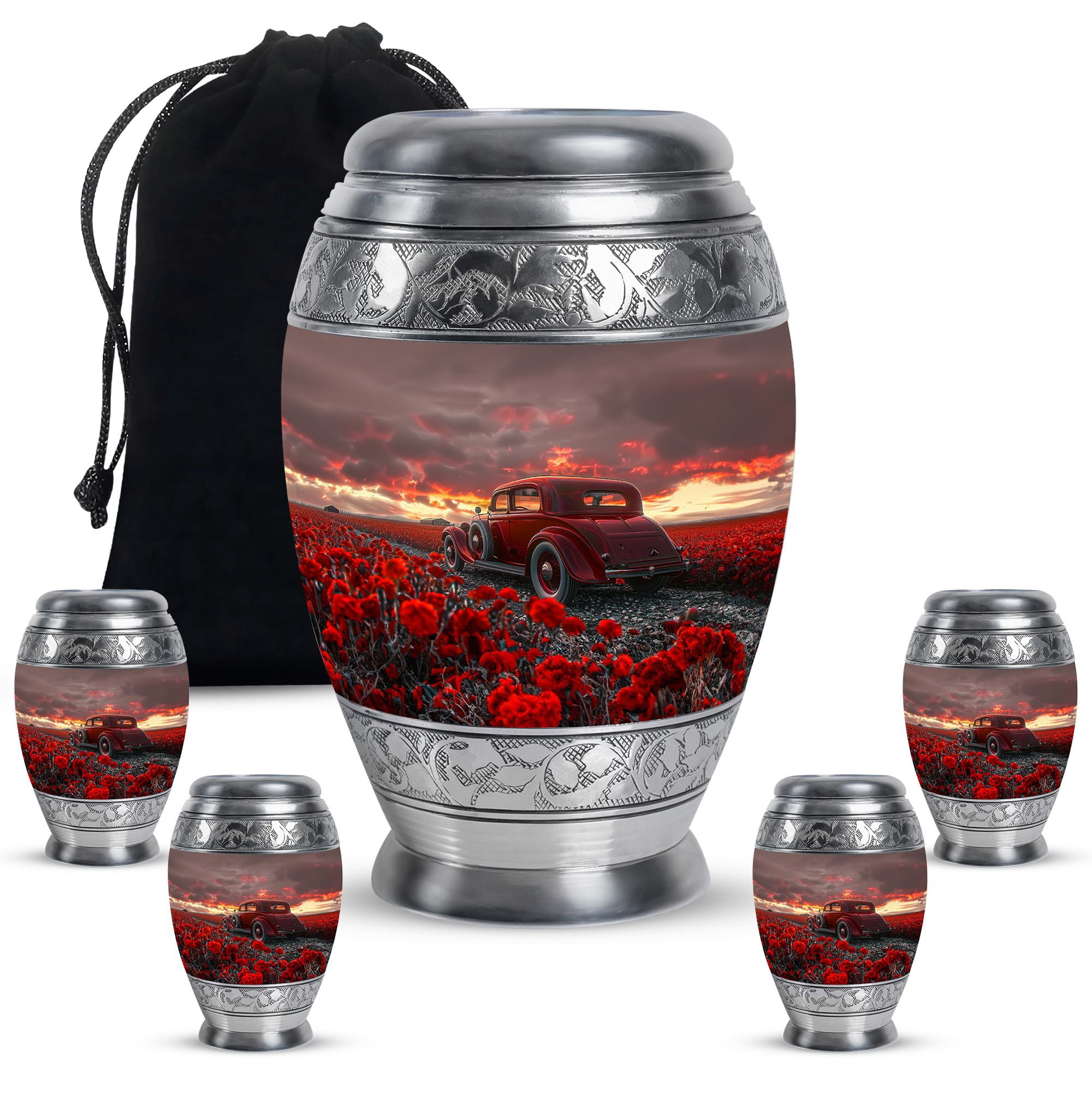 KARYLIZ Red Vintage Car In Colurful Field Of Flowers Cremation Boxes ...