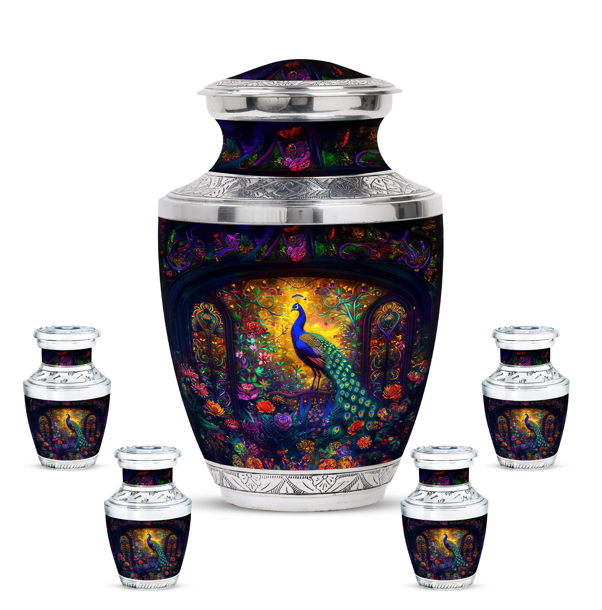 KARYLIZ Regal Peacock in Floral Garden Memorial Ash Holder for Adults ...