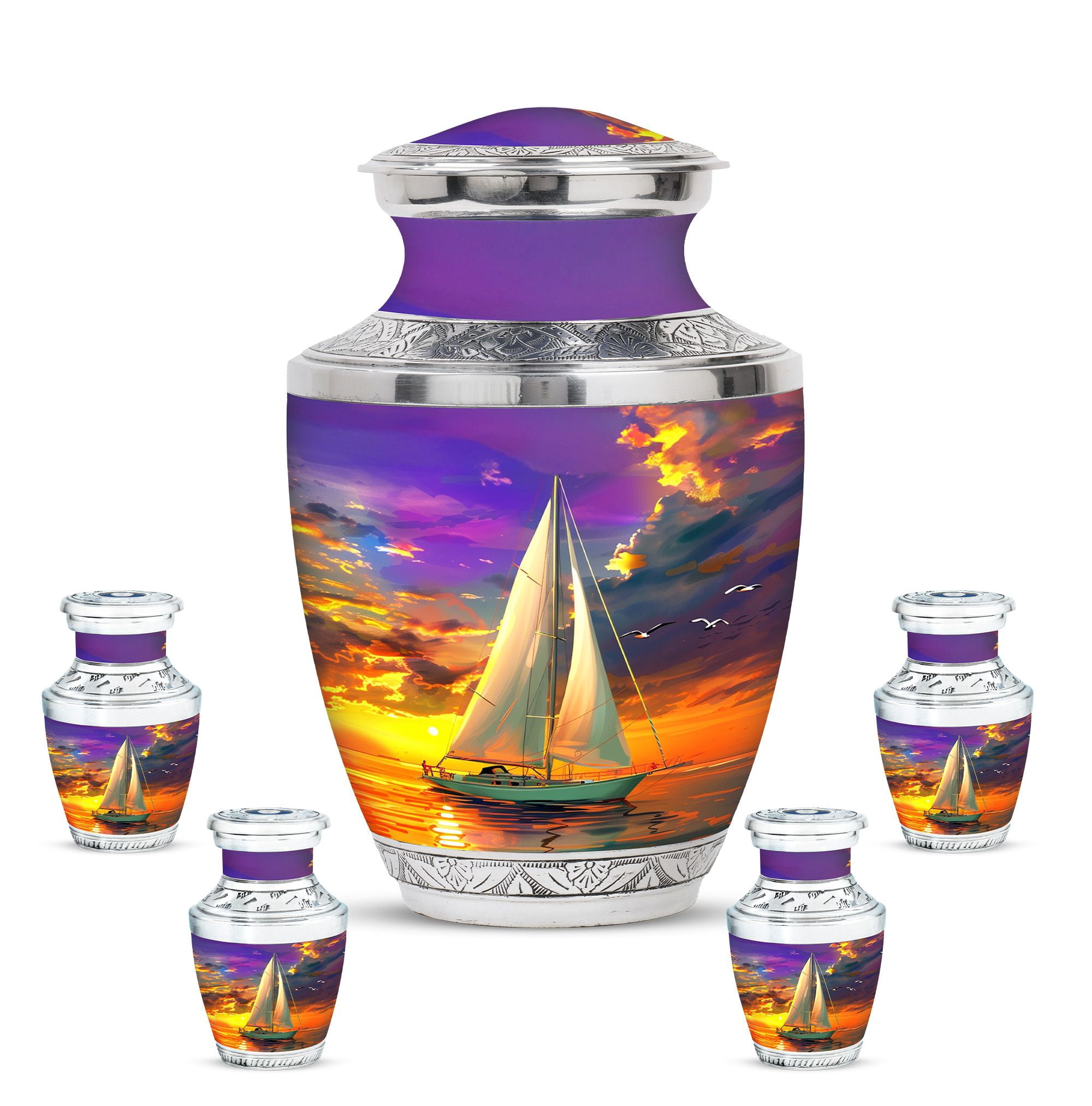 KARYLIZ Sail Boat Urn - Urns for Human Ashes Adult Male - Sunset Purple ...