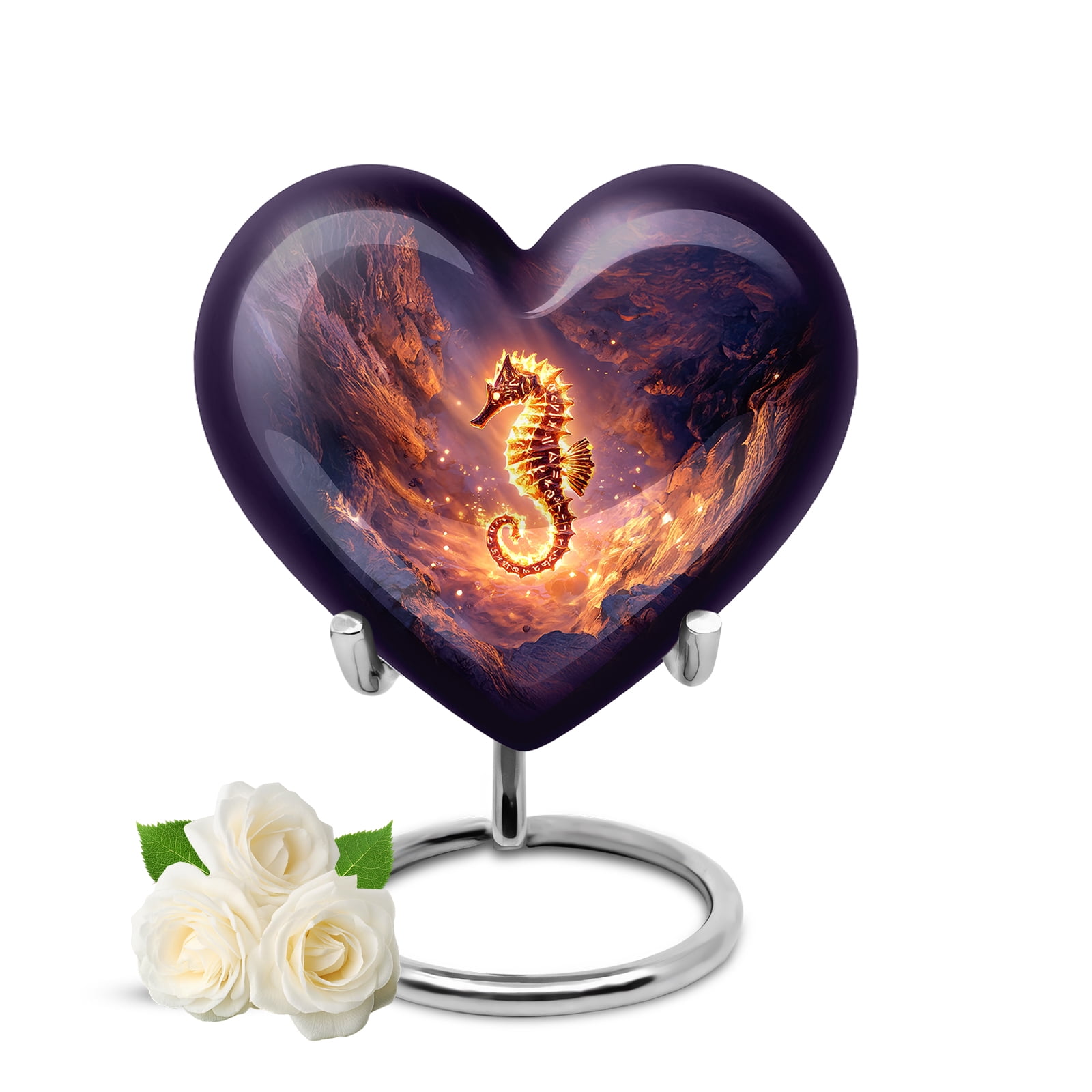 KARYLIZ Sea Horse Heart Shaped Funeral Keepsake Urns For Adult Ashes ...