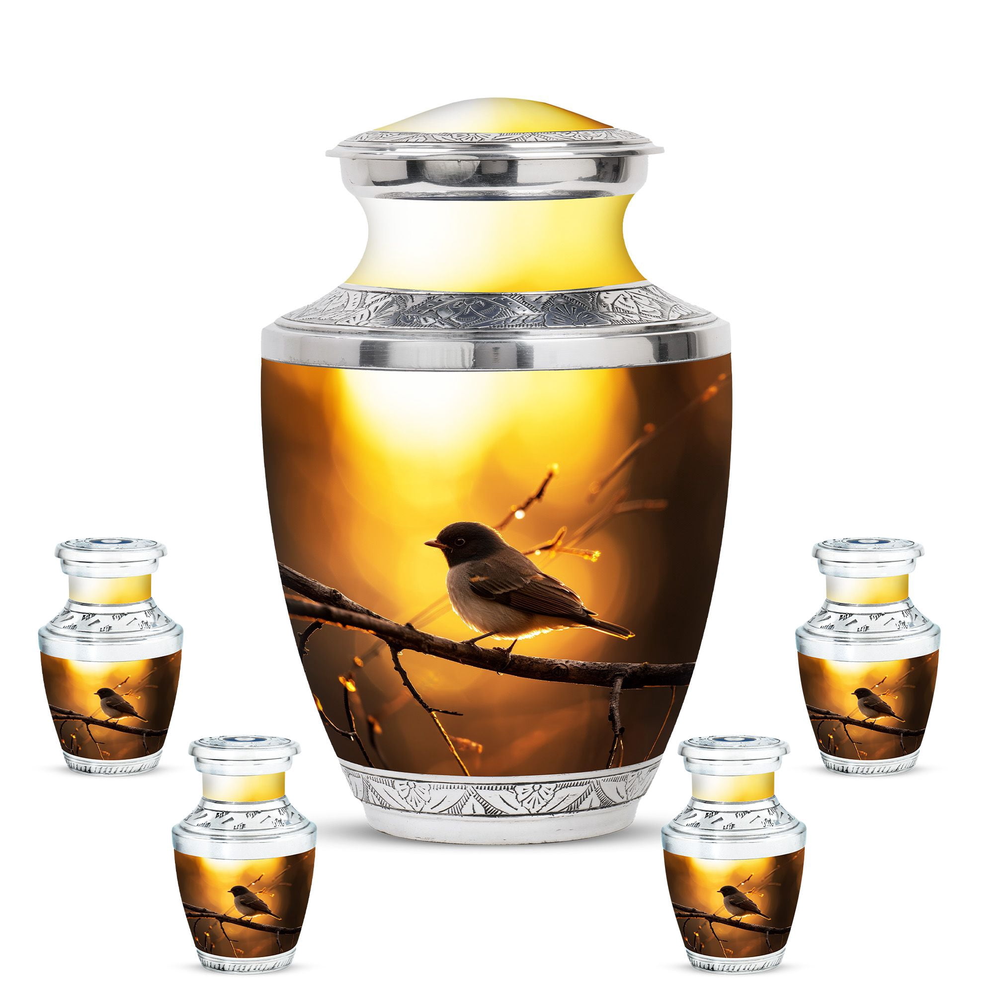 KARYLIZ Sparrow Urns - Large Cremation Urn for Female - Yellow Memorial ...