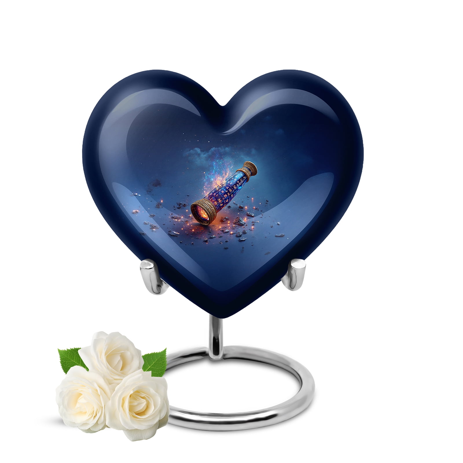 KARYLIZ Telescope Cosmic Heart Shaped Urns For Burial In Ground - Star Watcher Funeral Keepsake ...