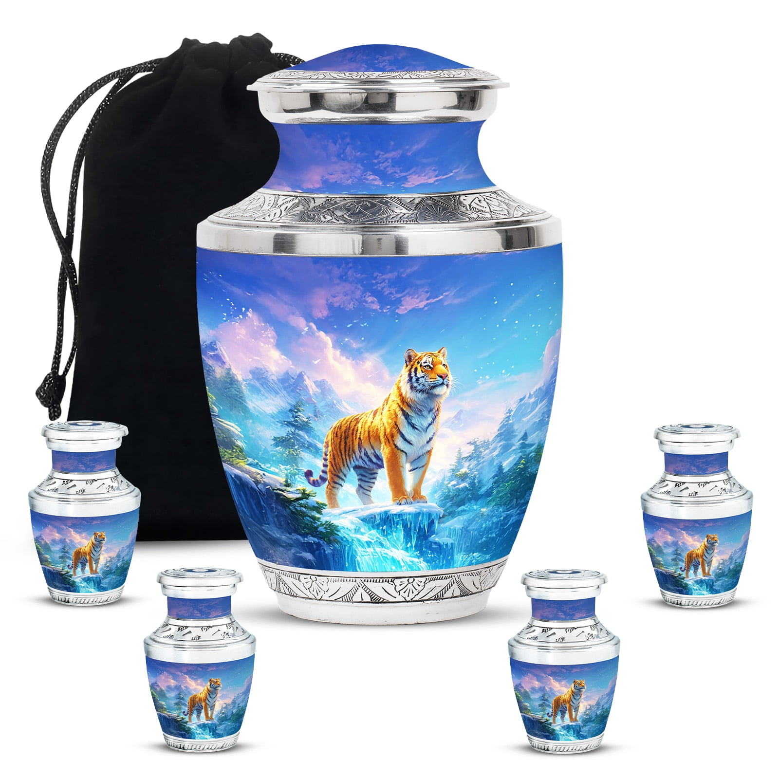 KARYLIZ Tiger Memorial Urns for Adult Male & Female - Blue Mini ...