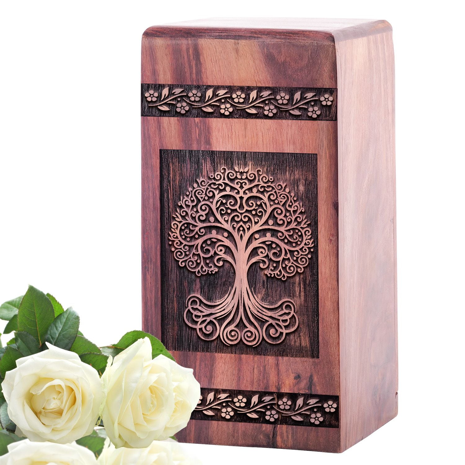 KARYLIZ Tree Of Life With Swirling Leaves Wood Urn - Large Wooden Box ...