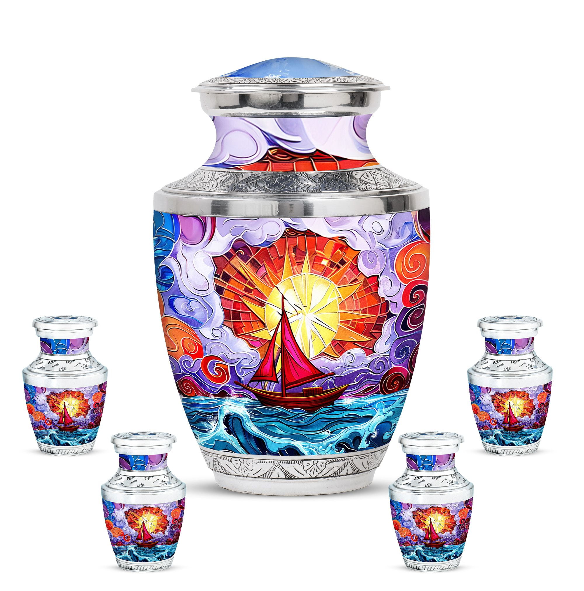 KARYLIZ Urn For Ashes Adult Male Sail Boat - Cremation Urns For Adult Ashes Women - Ocean Red ...