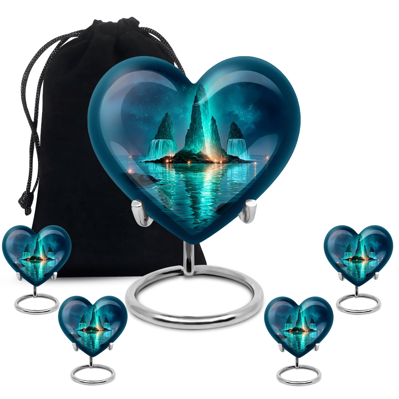 KARYLIZ Waterfall Urn For Ashes Adult Male - Deep Blue Heart Shaped Cremation Urns For Men ...