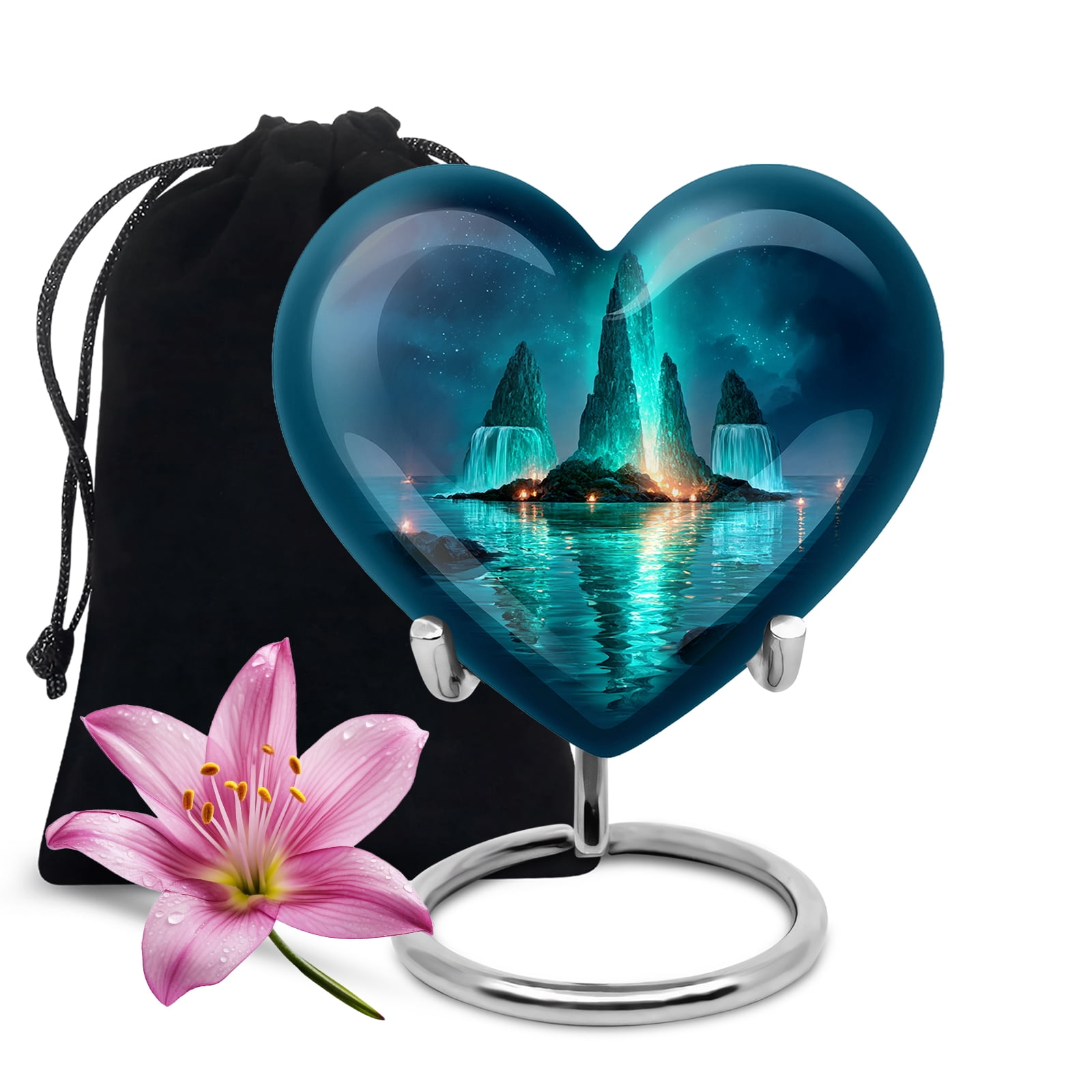 KARYLIZ Waterfall Urn For Ashes Adult Male - Deep Blue Heart Shaped Cremation Urns For Men ...