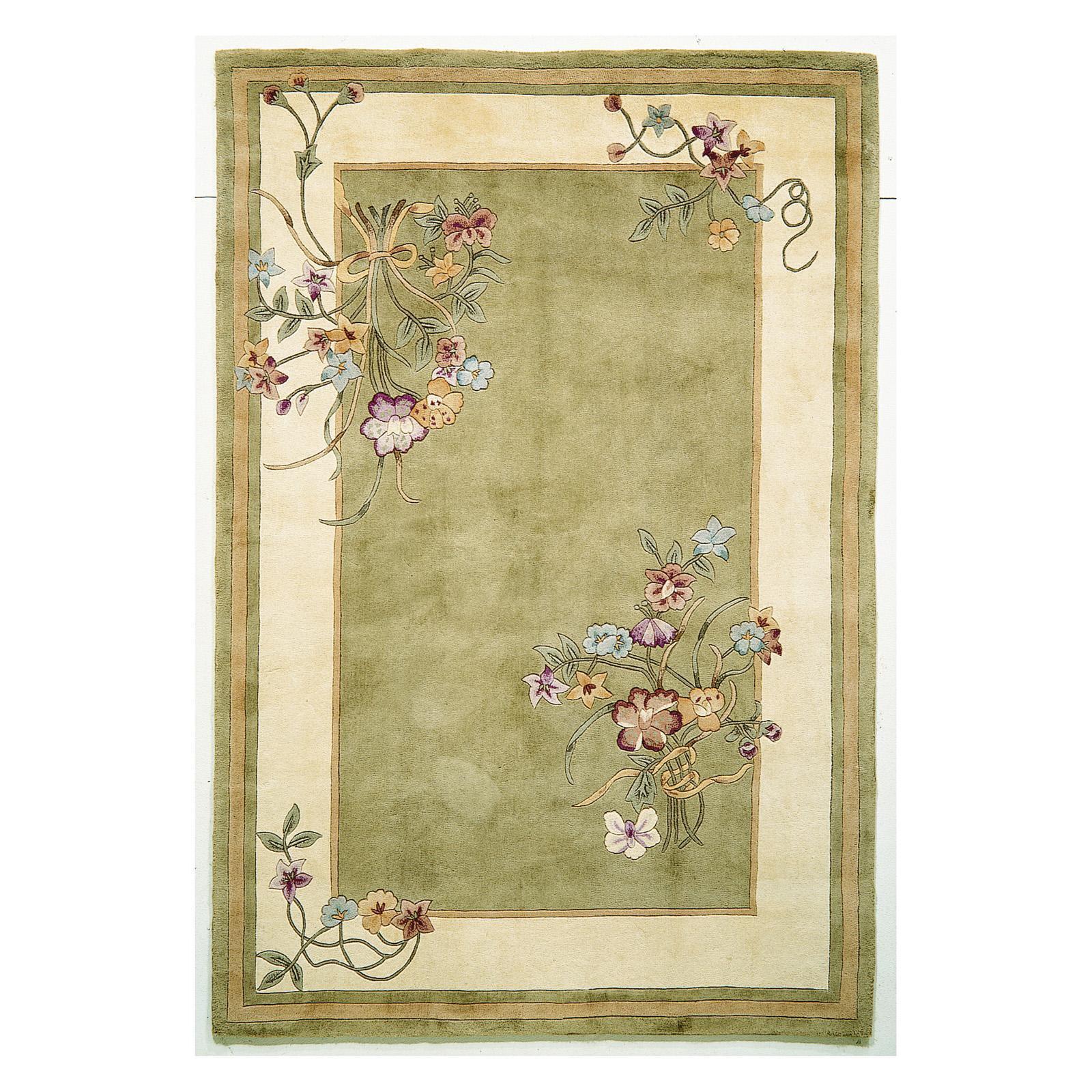 KAS Rugs Ruby 8937 Sage Bouquet Hand-Tufted 100% Wool Area Rug with ...