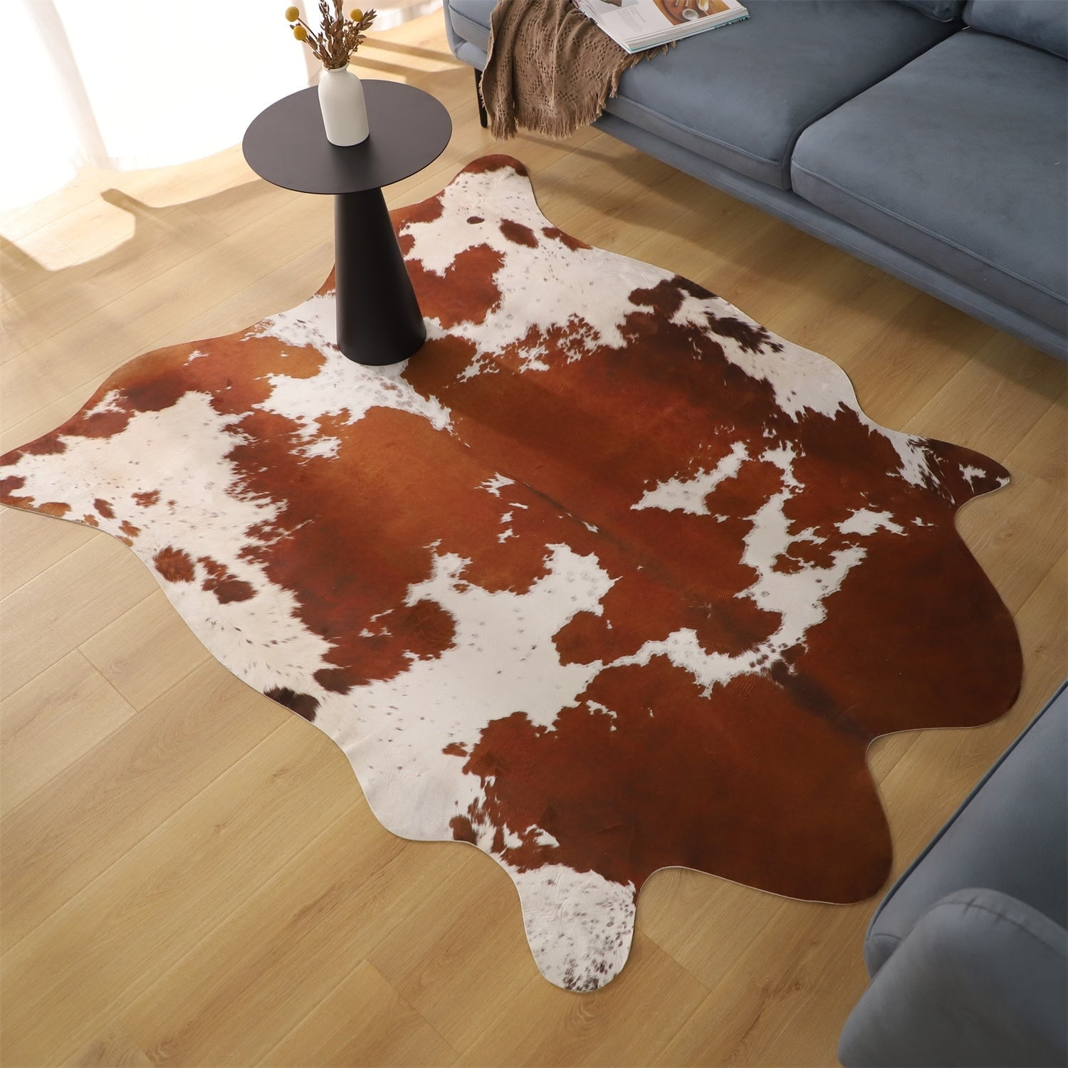 KASENTEX Faux Cow Animal Print Area Rug, Rustic Rug 6.2 x 7 ft - Brown ...