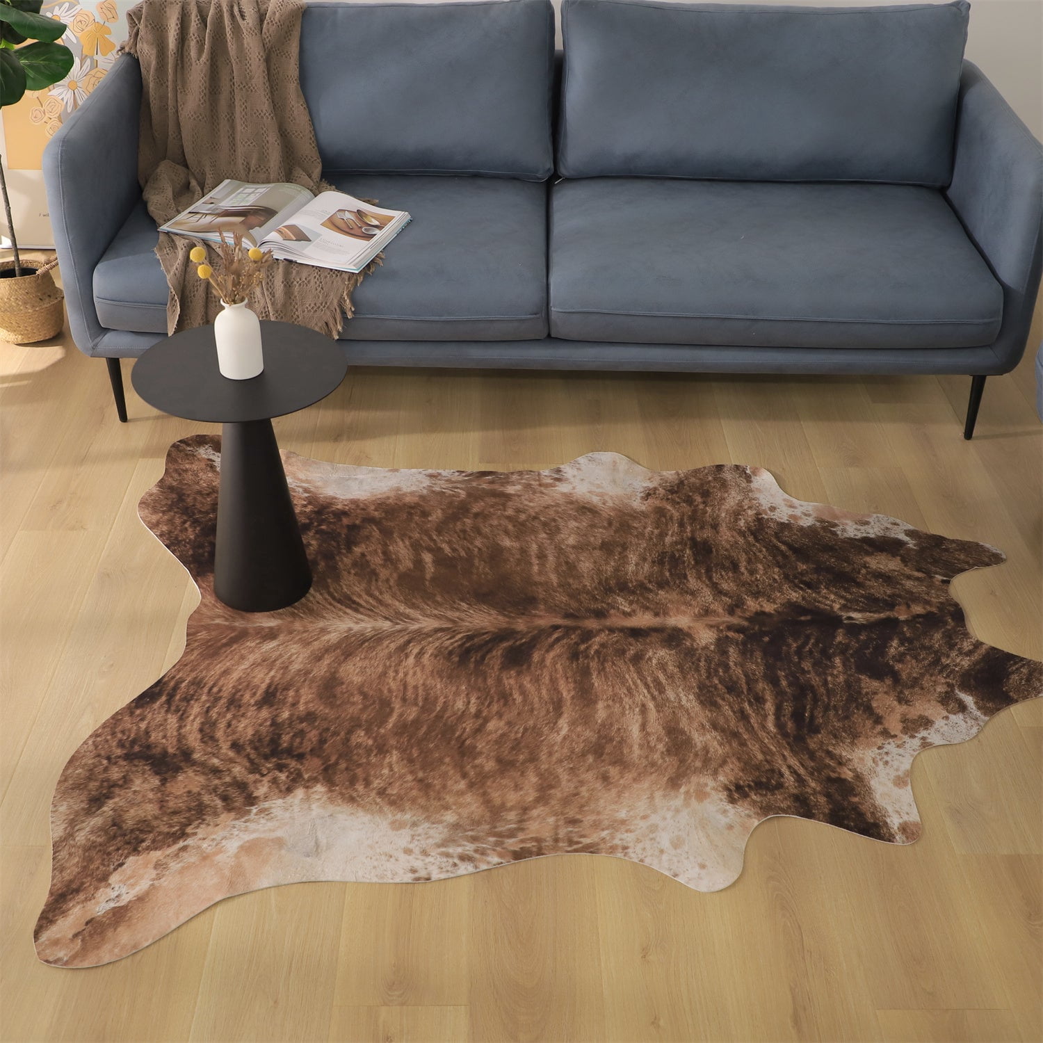 KASENTEX Faux Cow Animal Print Area Rug, Rustic Rug 6.2 x 7 ft - Zebra ...