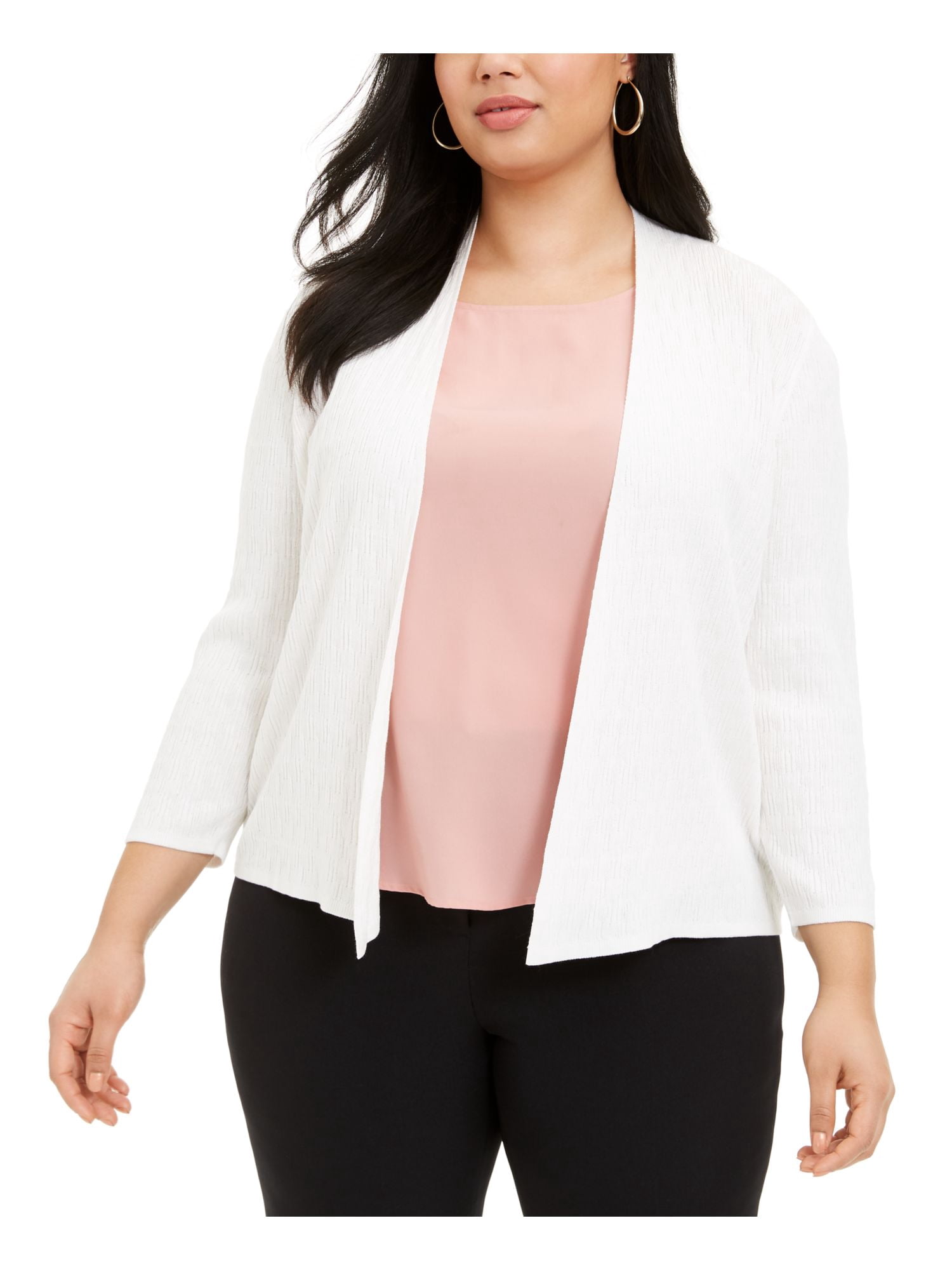 KASPER Womens Ivory Knit Long Sleeve Open Cardigan Wear To Work Sweater ...