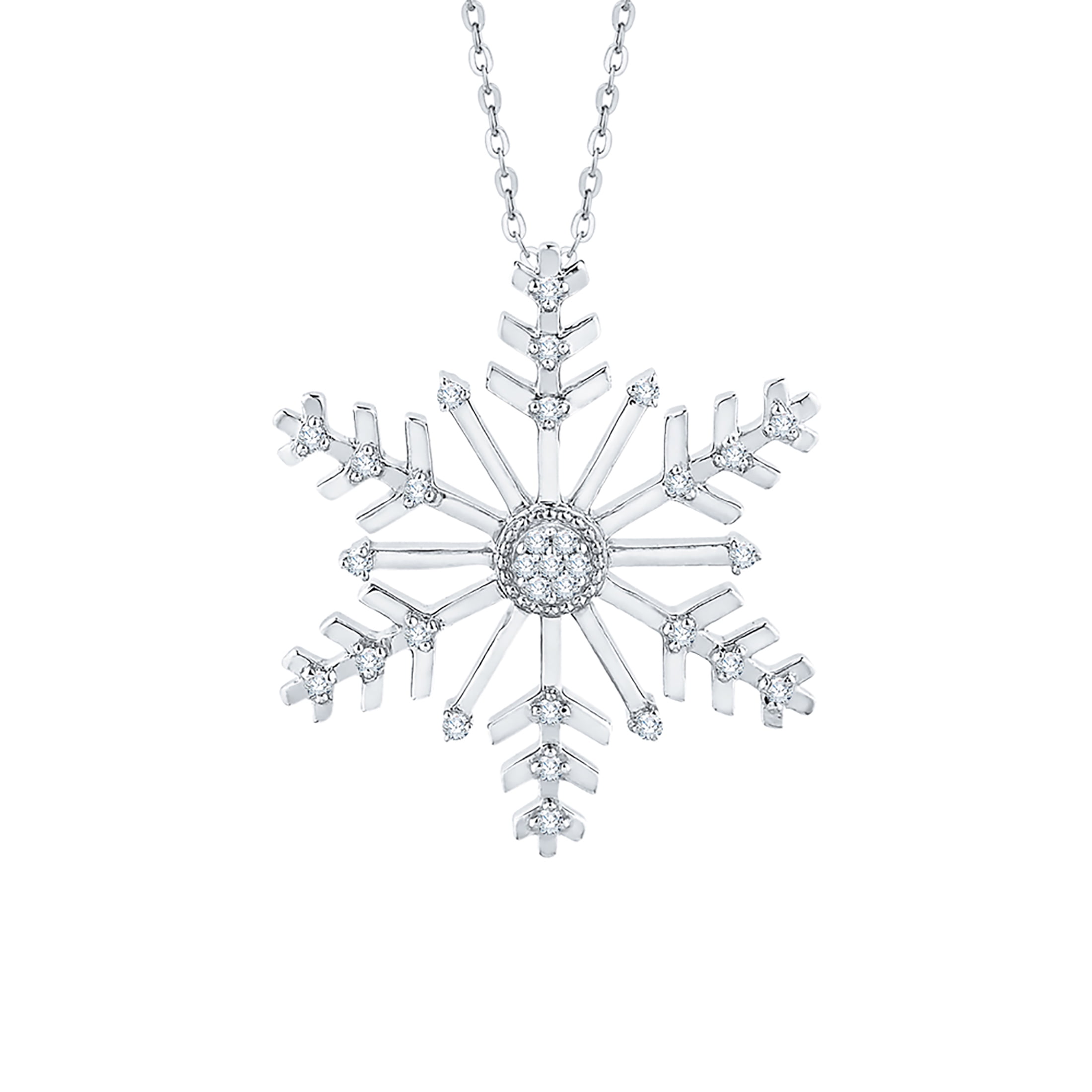 KATARINA Diamond Snowflake Pendant Necklace in Sterling Silver (1/8 ...