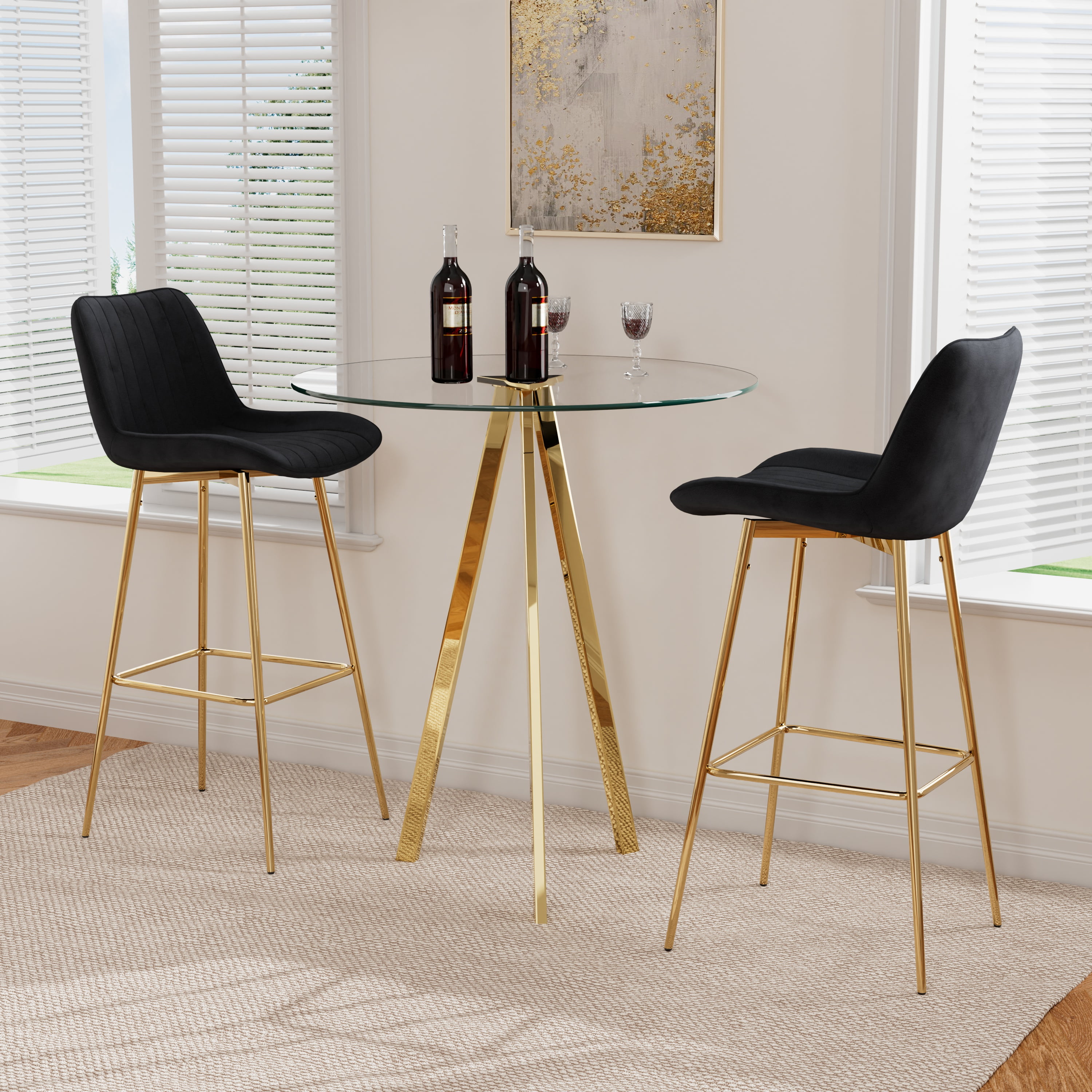 KATBOC 31.5in Bar Table Set with 1 Clear GlassTable & 2 30in Stools ...