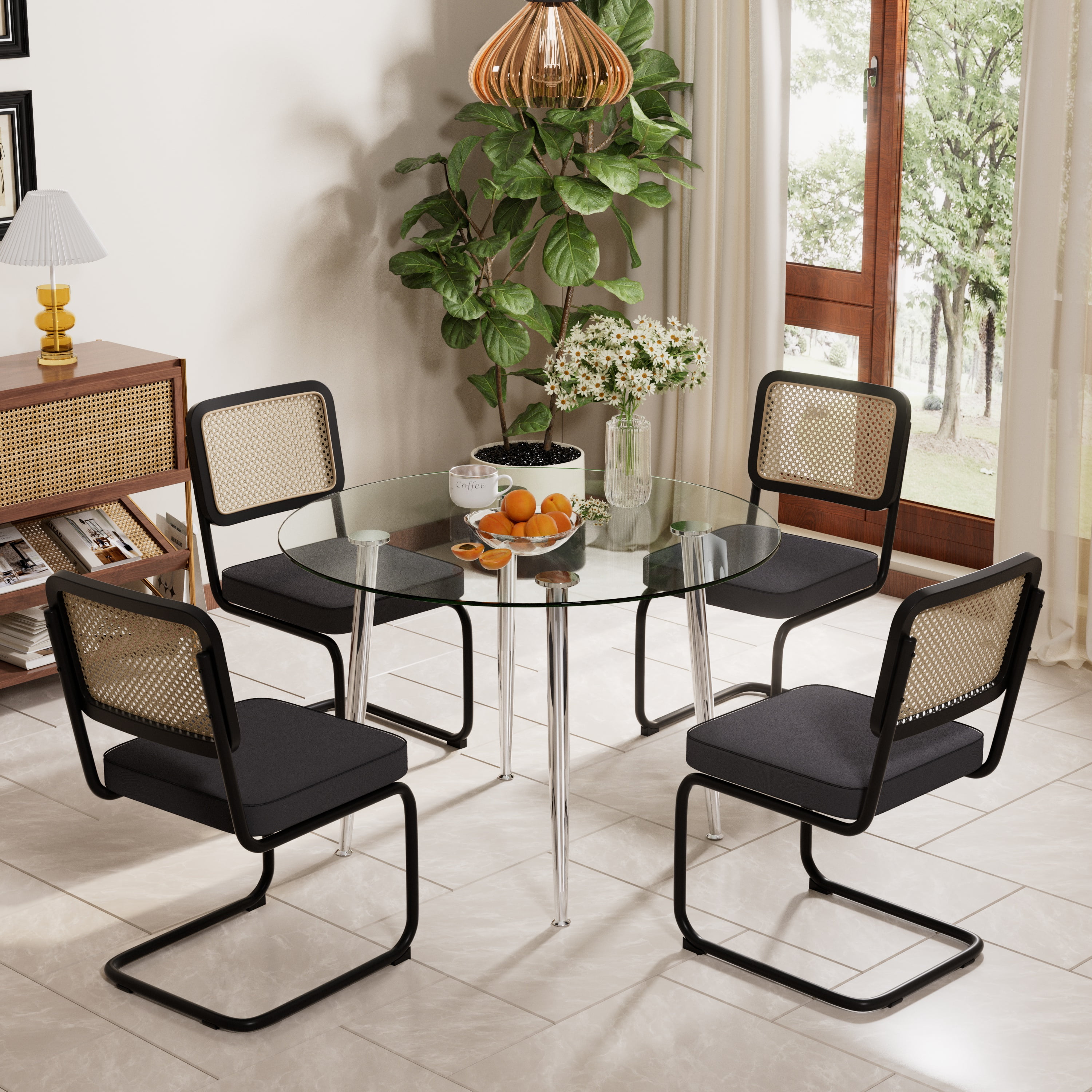 KATBOC 38.6in Glass Dining Table Set with 4PCS Mid-Century Velvet ...