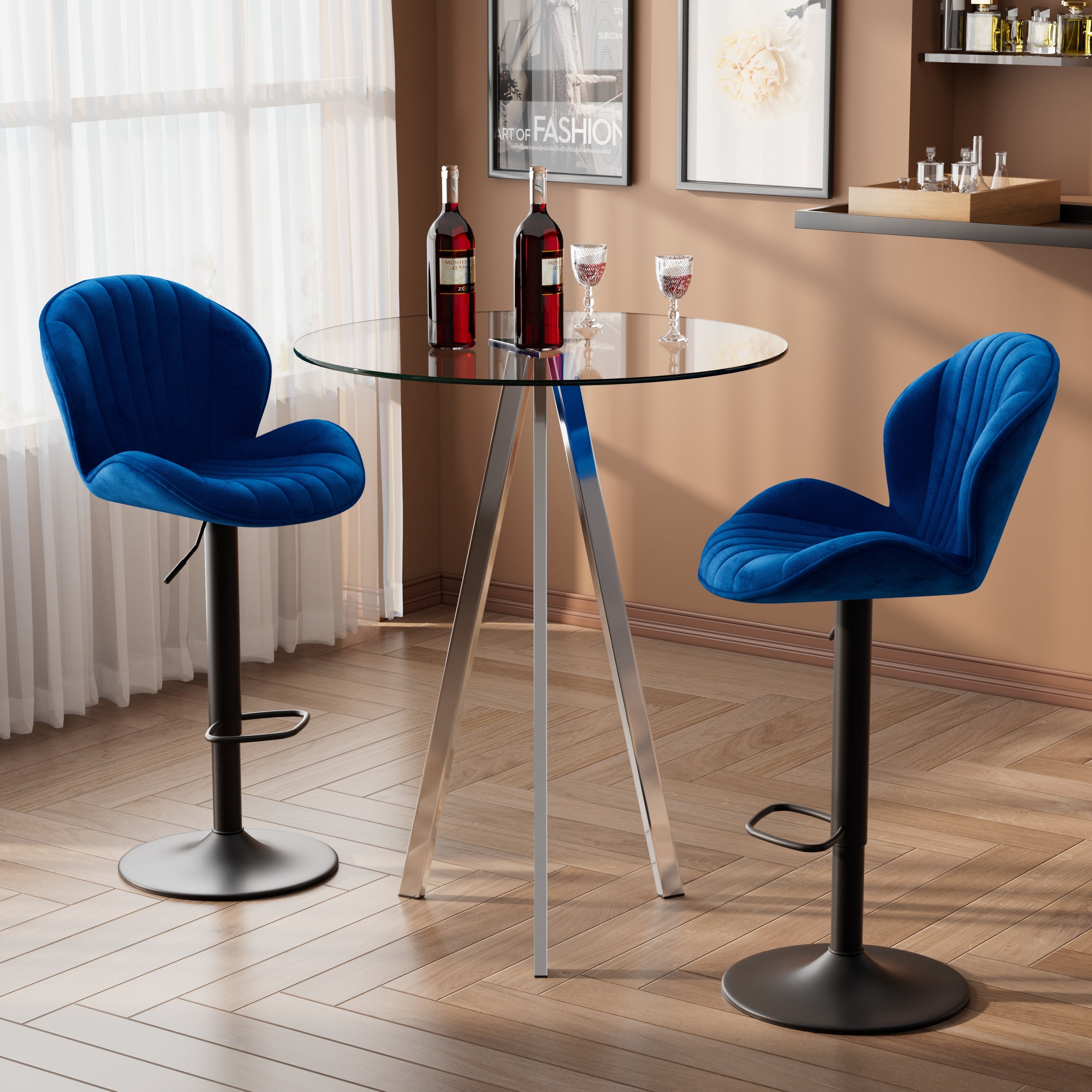 KATBOC 3PCS Bar set , 2 Adjustable Bar Stools with Back & 1-Piece Glass ...