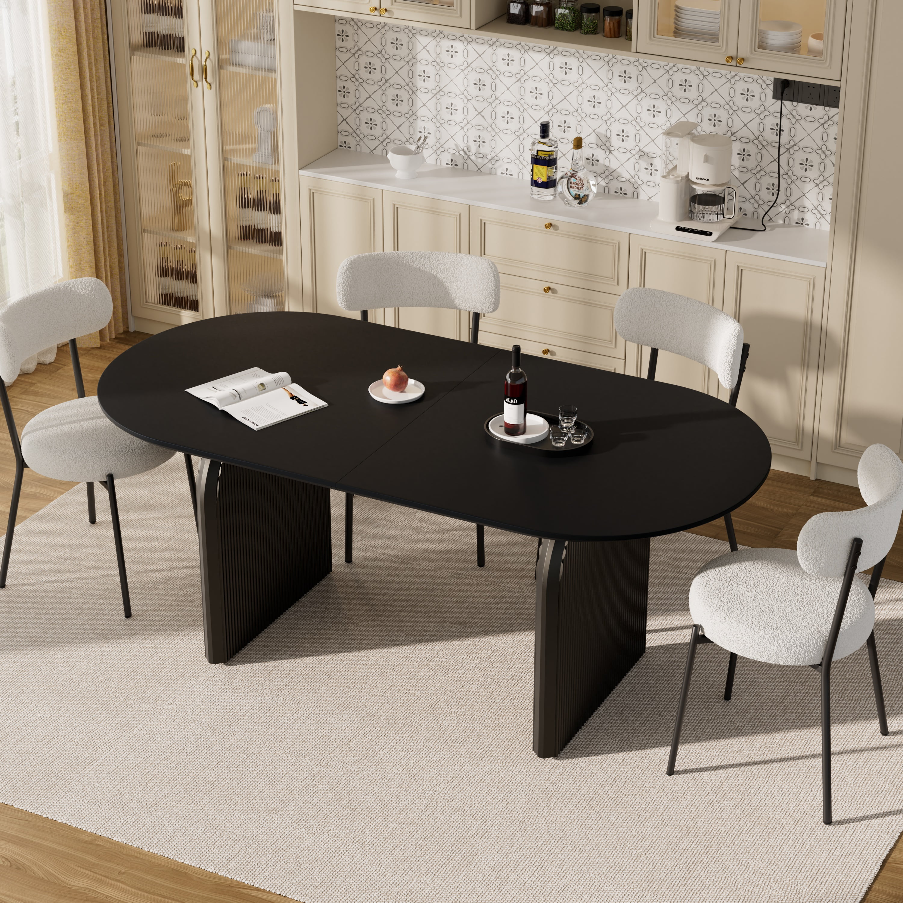 KATBOC 70in Modern Dining Table, Black MDF Kitchen Table with ...