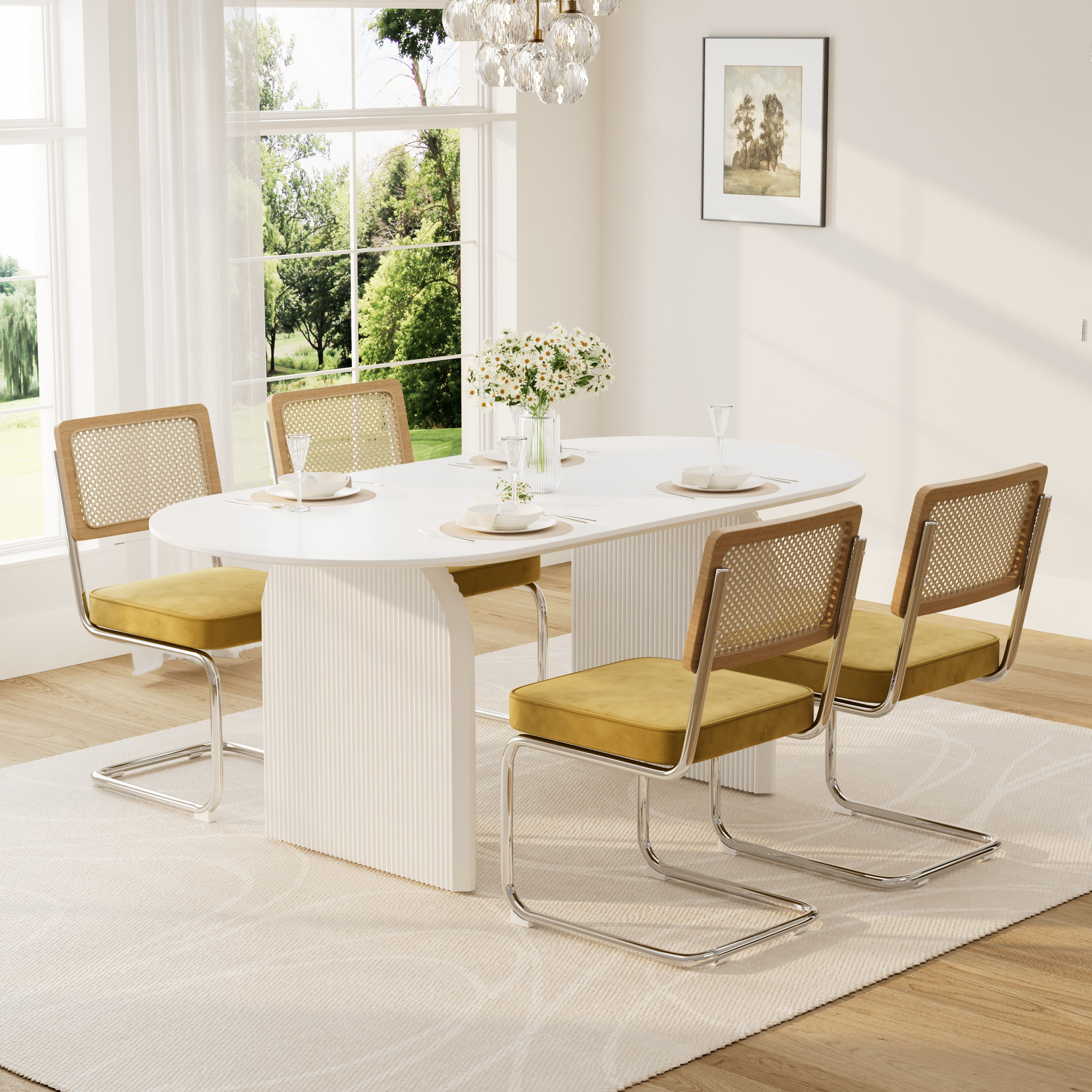 KATBOC Modern Dining Table and Chairs Set, 70in Black MDF Table with 4 ...