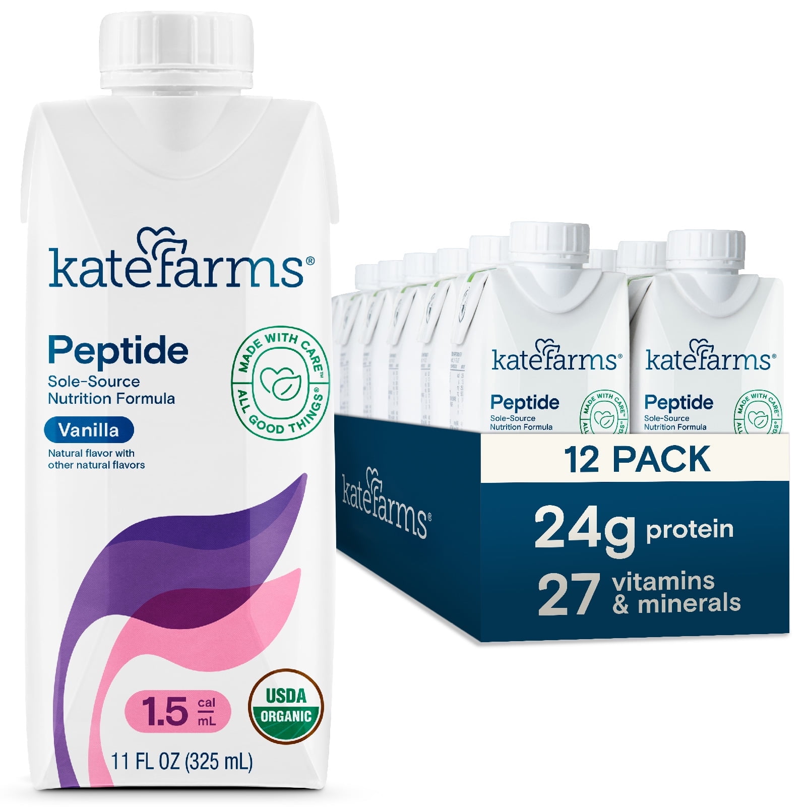 KATE FARMS Organic Adult Peptide 1.5 Formula, Vanilla, Sole-Source ...