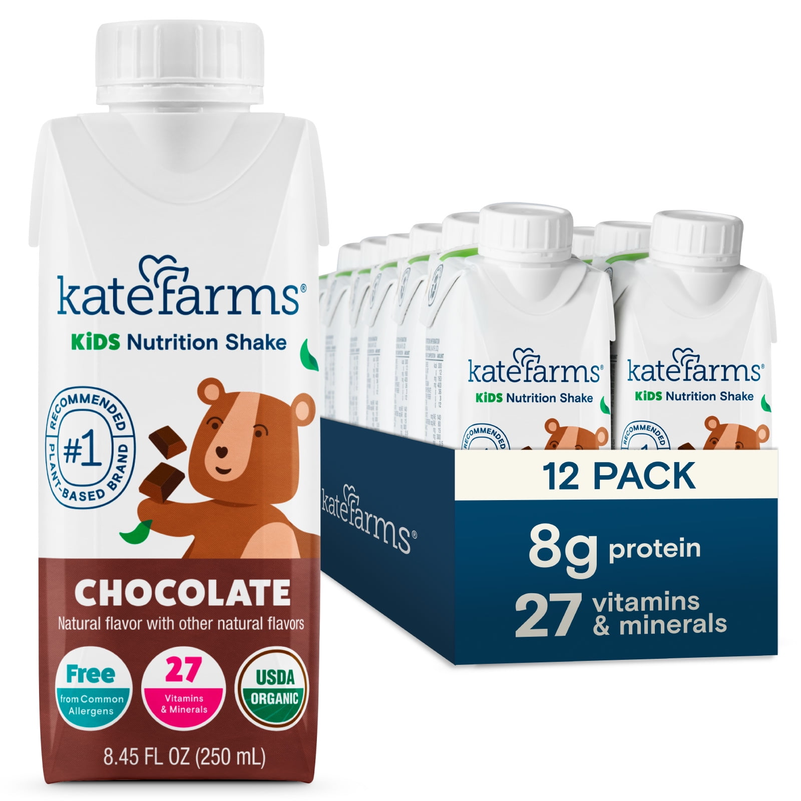 KATE FARMS Organic Kids Nutrition Shake, Chocolate, 8g protein, 27 ...
