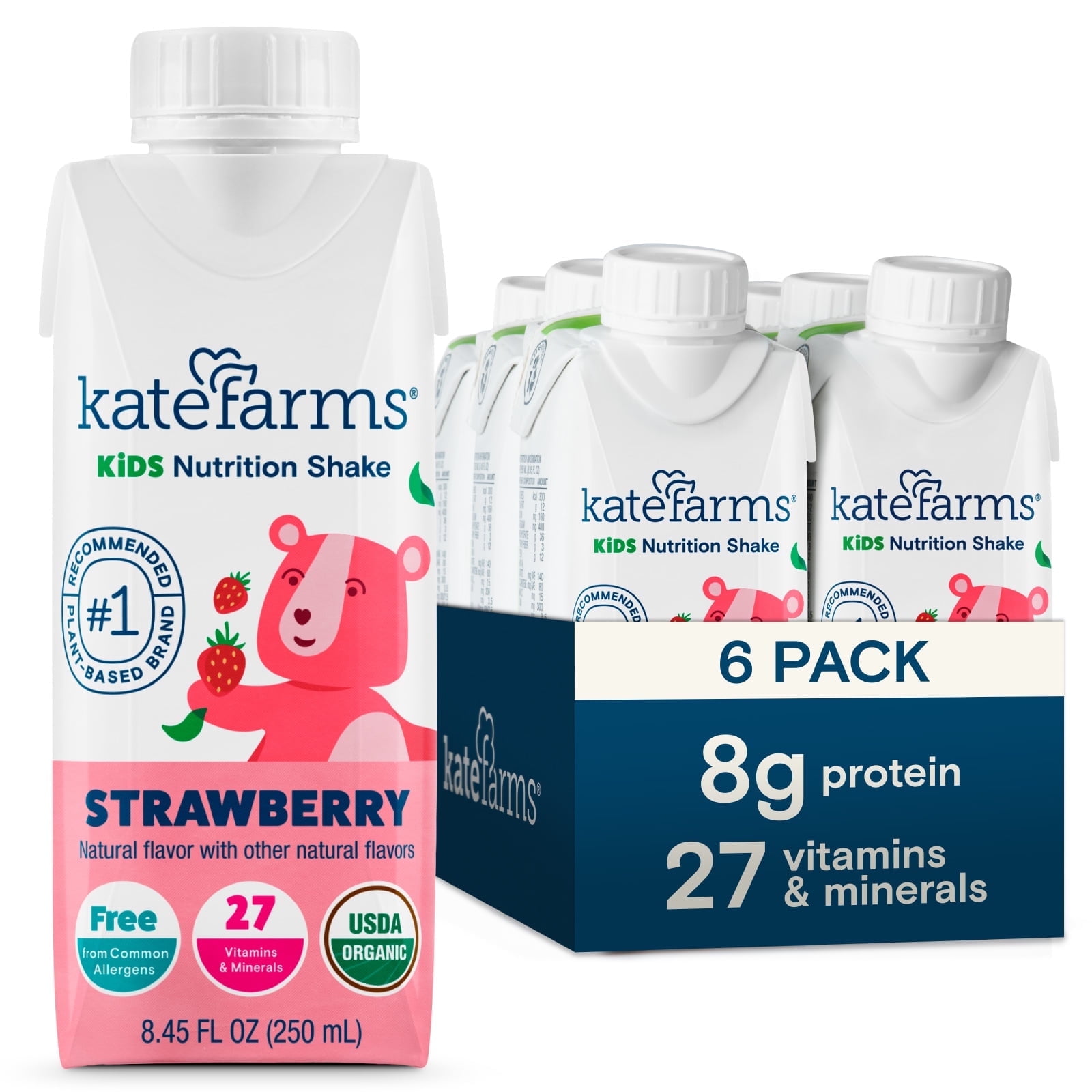 KATE FARMS Organic Kids Nutrition Shake, Strawberry, 8g Protein, 27 ...