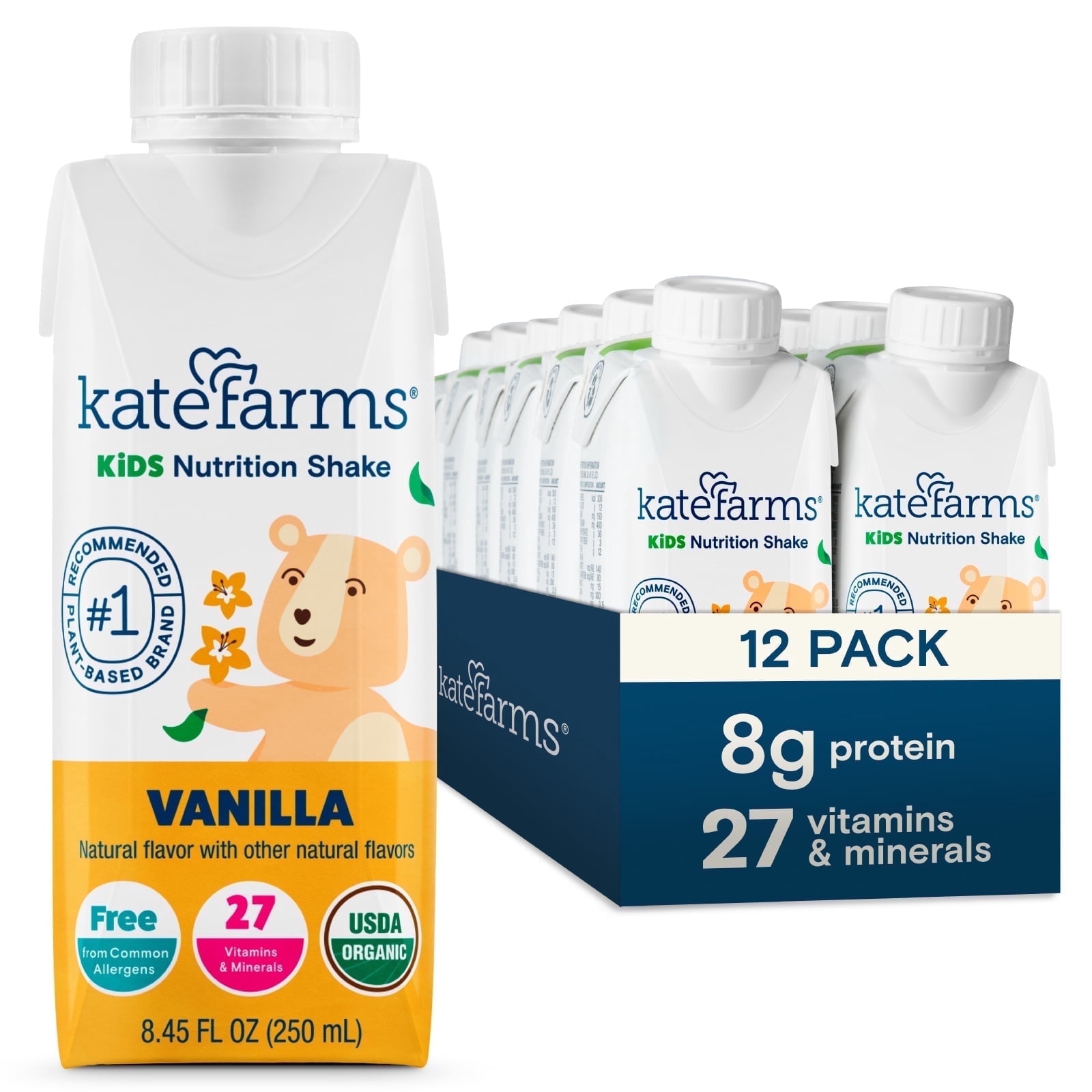 KATE FARMS Organic Kids Vanilla Nutrition Drink, 8g Protein, 27 ...