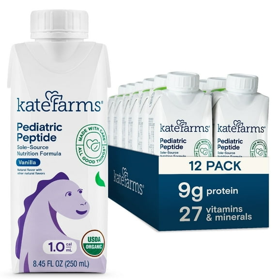 Kate Farms Organic Pediatric Nutrition Shake, Vanilla, 12g Protein, 27 ...