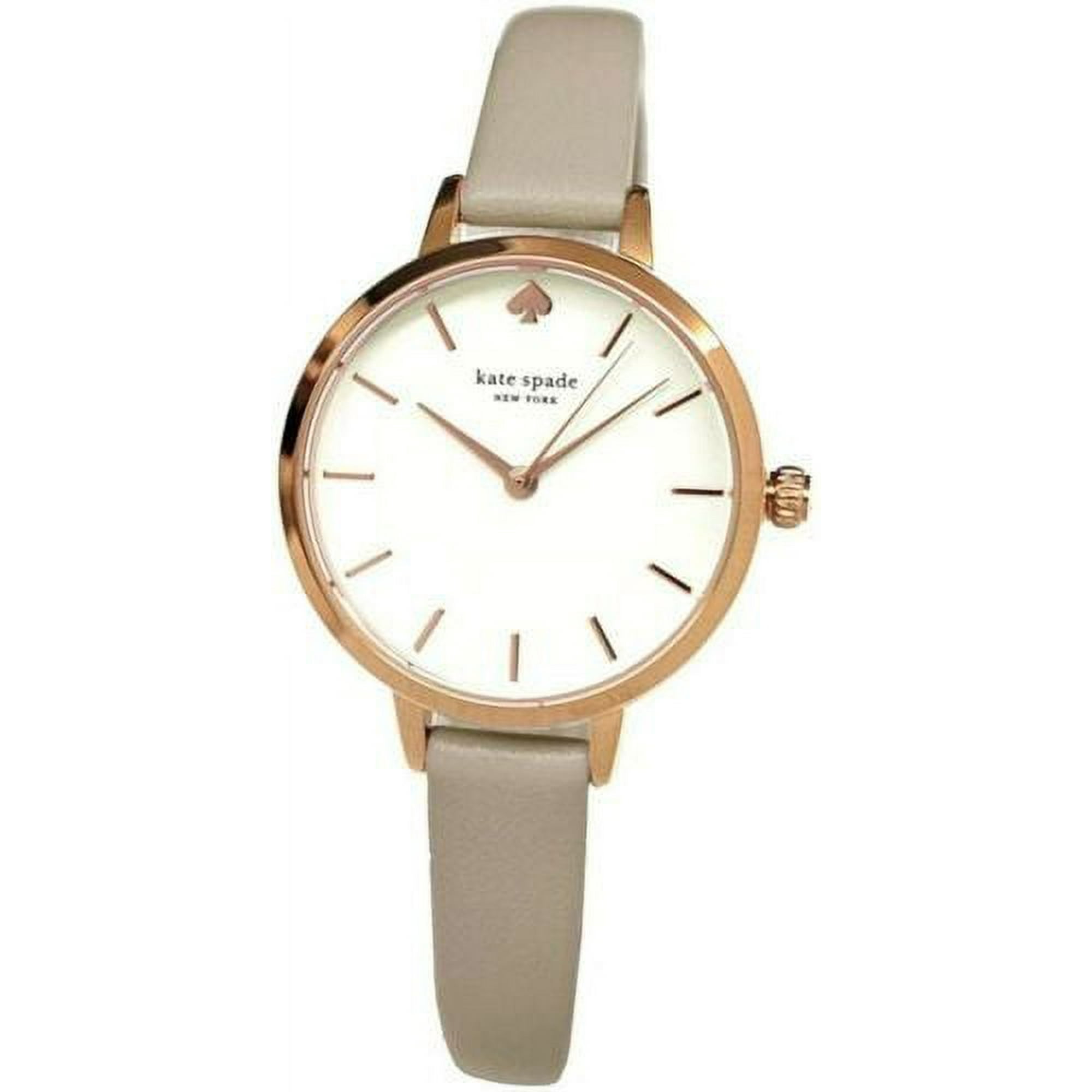 Kate Spade Metro Women's Watch, Grey Leather Strap, Rose Gold Stainless ...